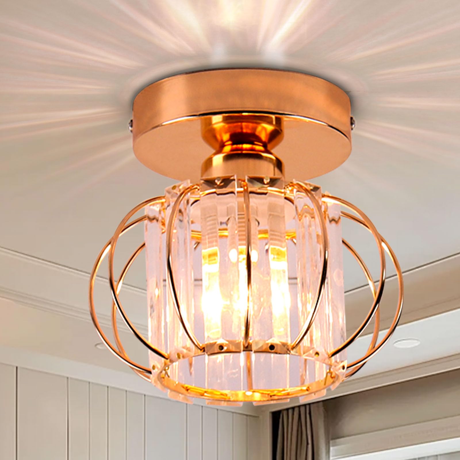 CLAIRDAI Gold Mini Chandelier E26 Small Ceiling Light Fixture Metal ...