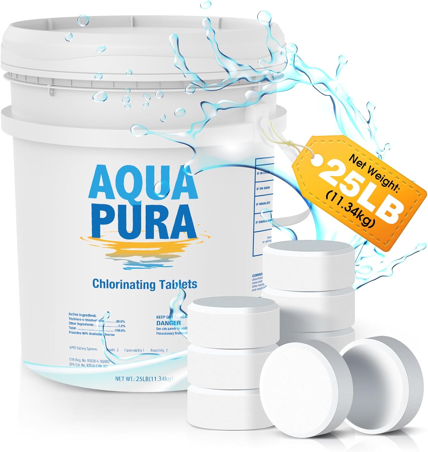 Amazon.com : Aqua Pura Chlorine Tablets for Swimming Pool,3" Pool ...
