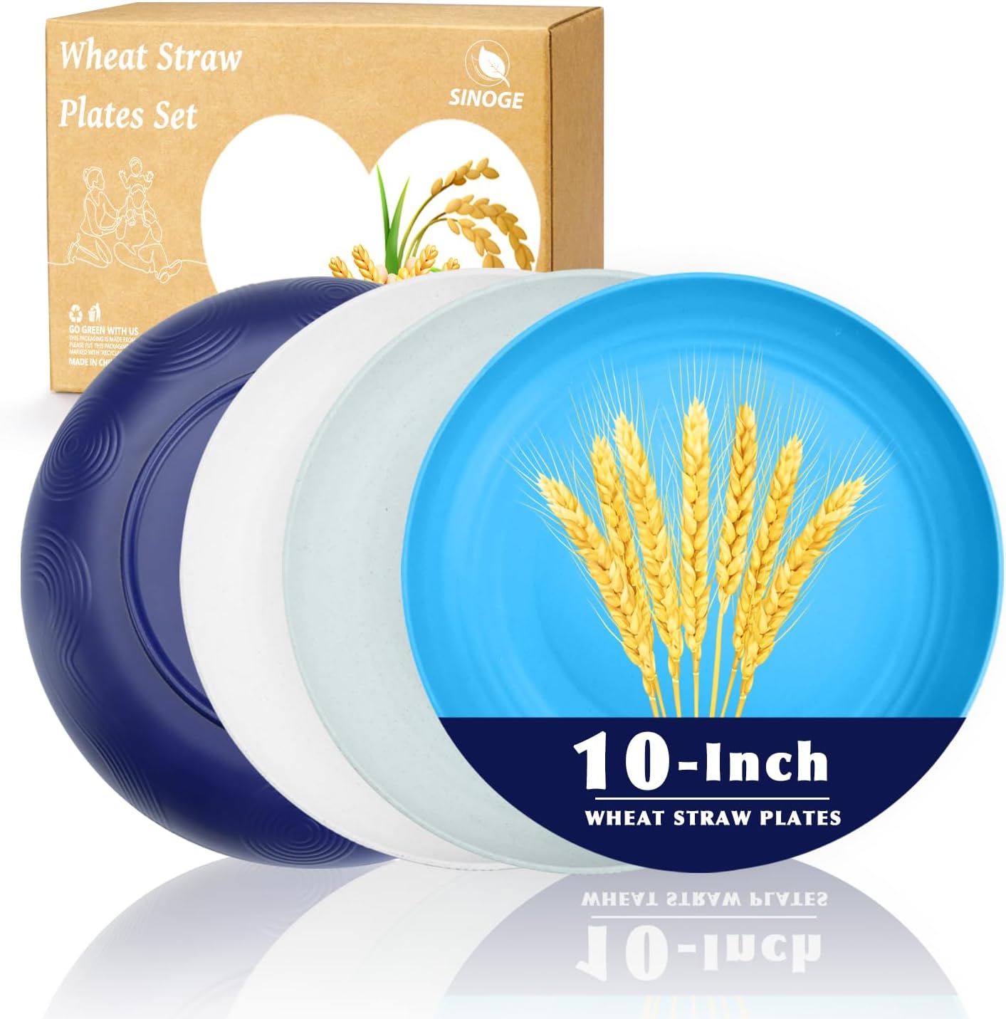 Amazon.com | SINOGE 10 Inch Plastic Plates Reusable, Wheat Straw Plates ...