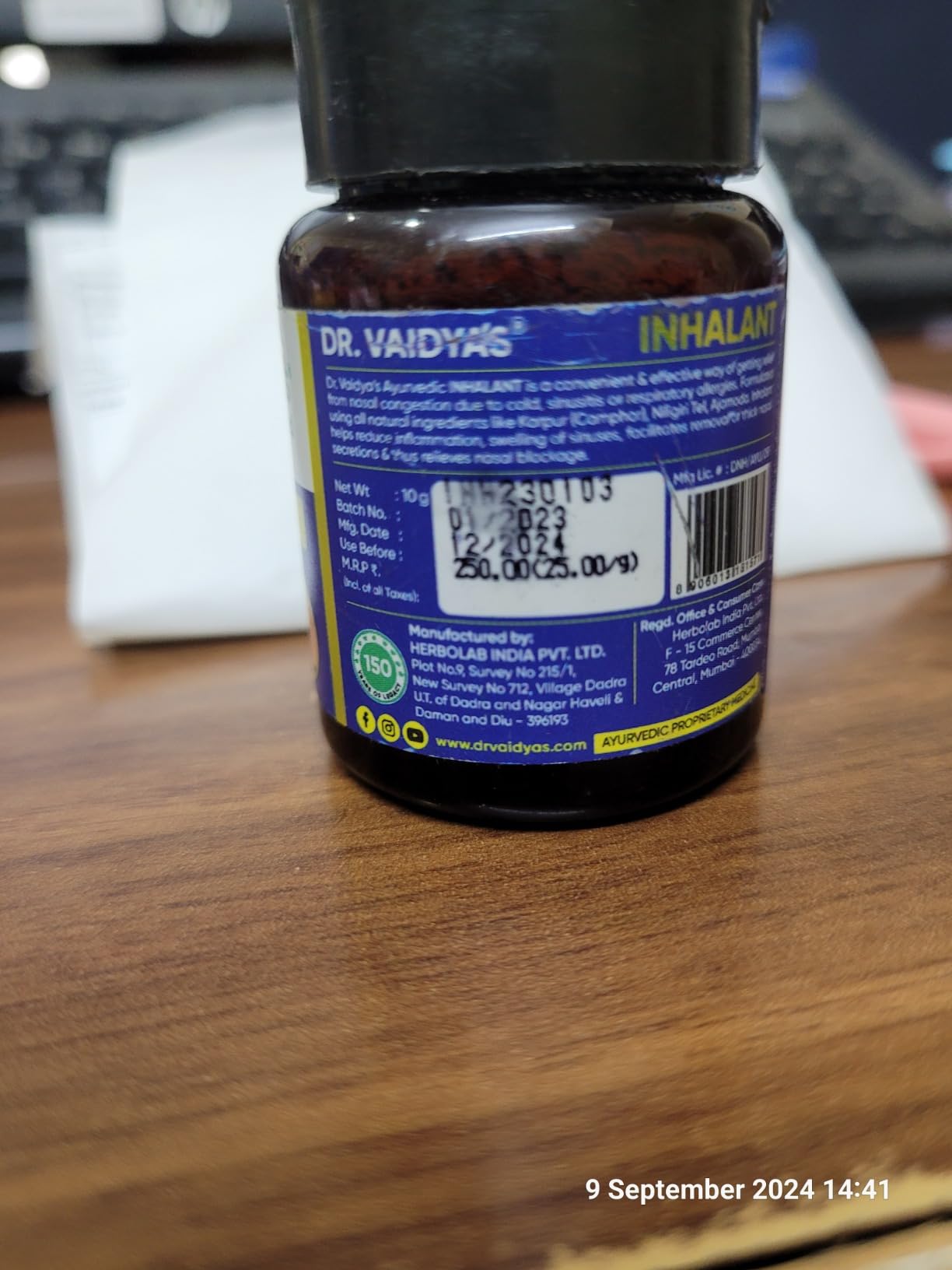 Buy Dr. Vaidya's Inhalant | Ayurvedic Inhaler For Nasal Congestion ...