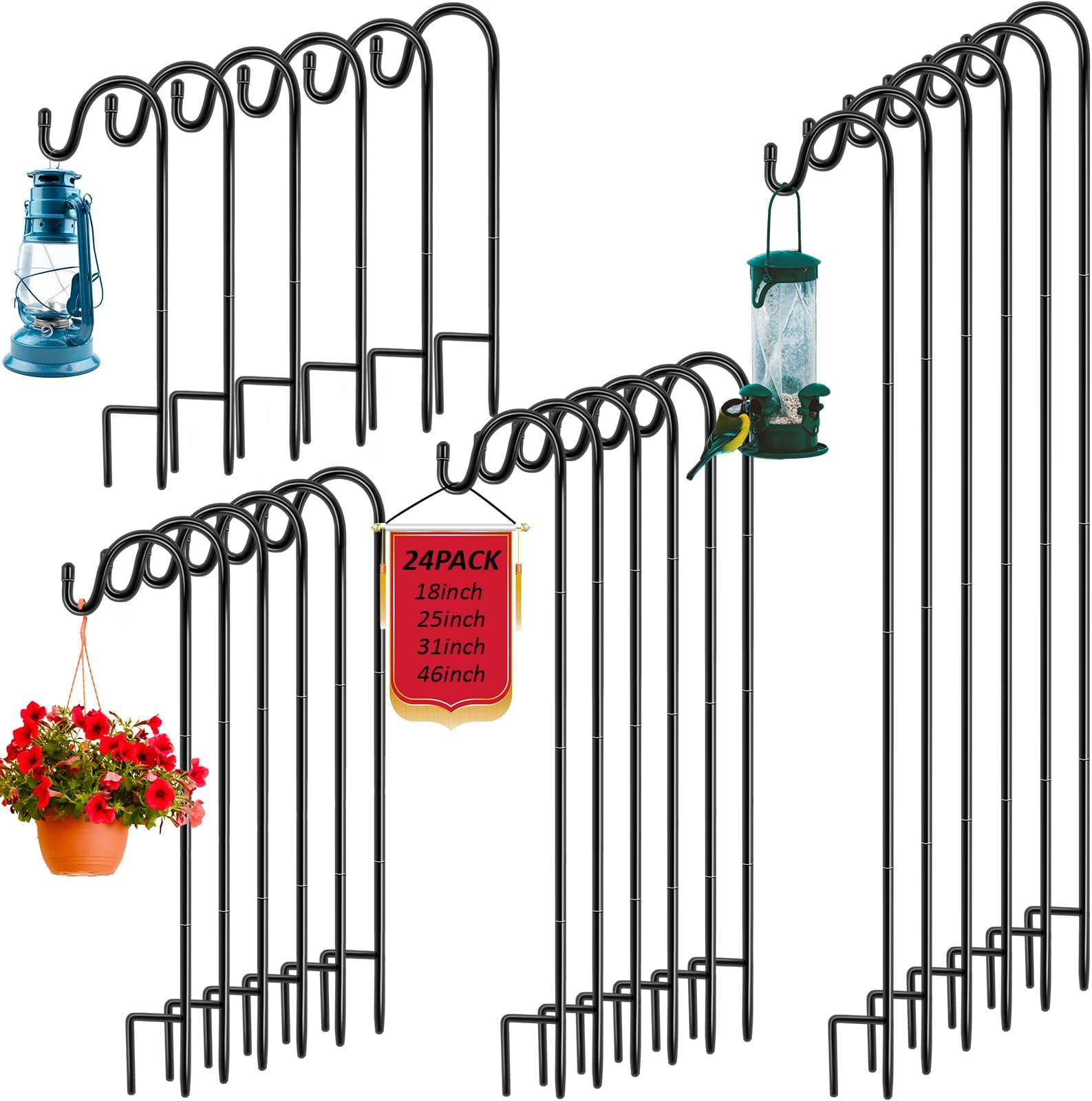 Amazon.com: Hicarer 24 Pcs Shepherds Hooks for Outdoor 18/25/32/46 Inch ...