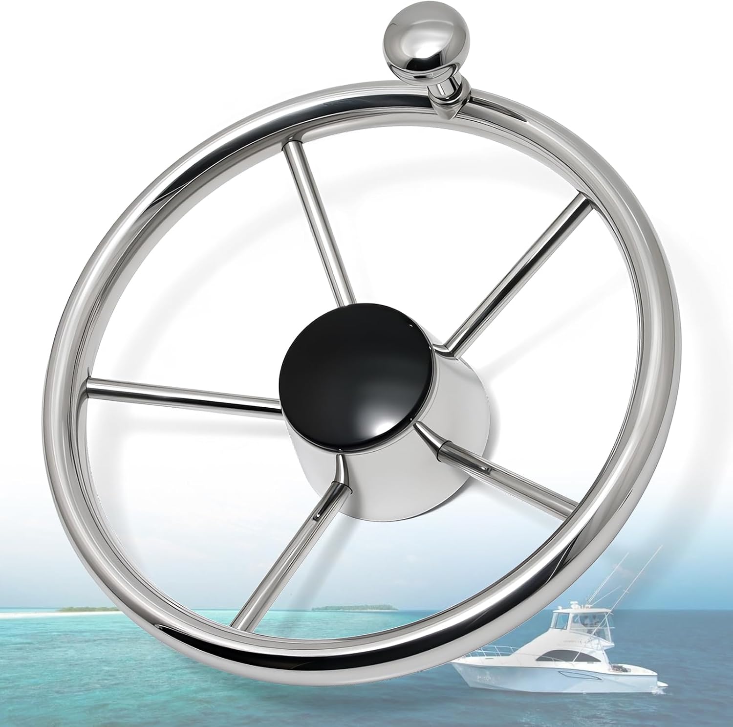11 inch Boat Steering Wheel Stainless Steel Marine Steering Wheel with ...