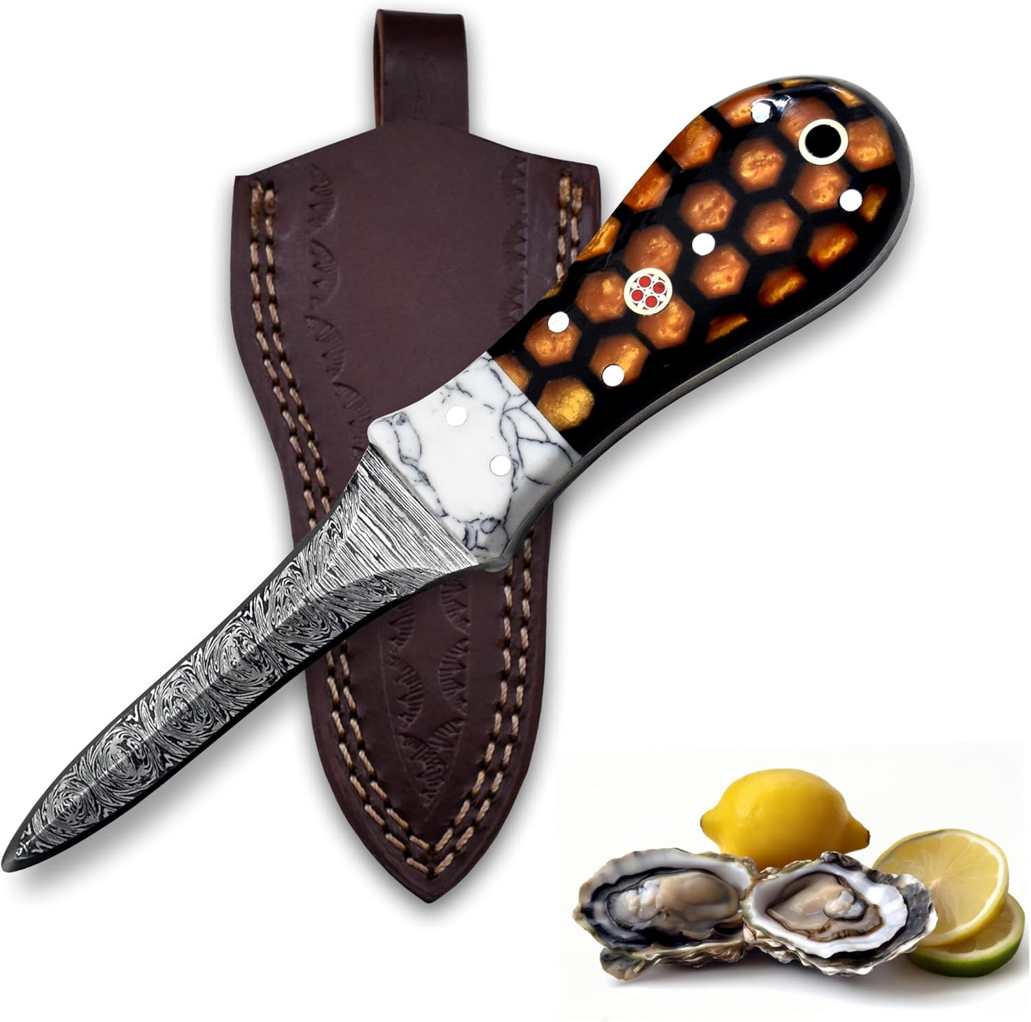 Amazon.com: Premium Oyster Shucker Knife Oyster Knife Damascus Steel Clam Knife Resin Handle ...