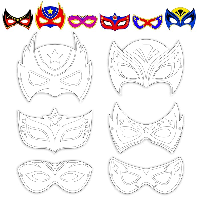 Buy 24 Pcs Color Your Own Superhero Mask DIY Hero Paper Mask Craft Kits ...