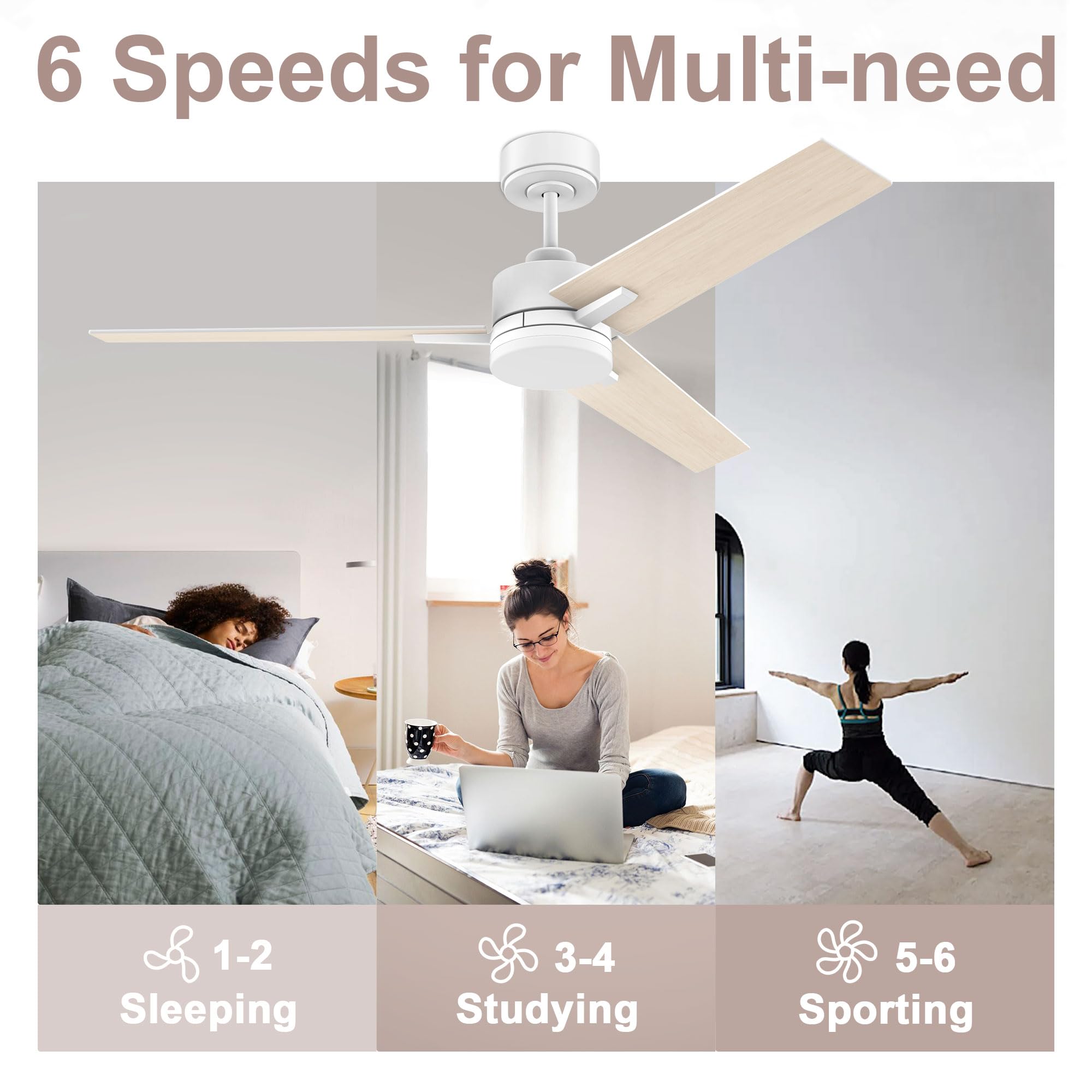 52" Smart Ceiling Fan with Lights Remote,Silent DC Motor,Voice Control ...