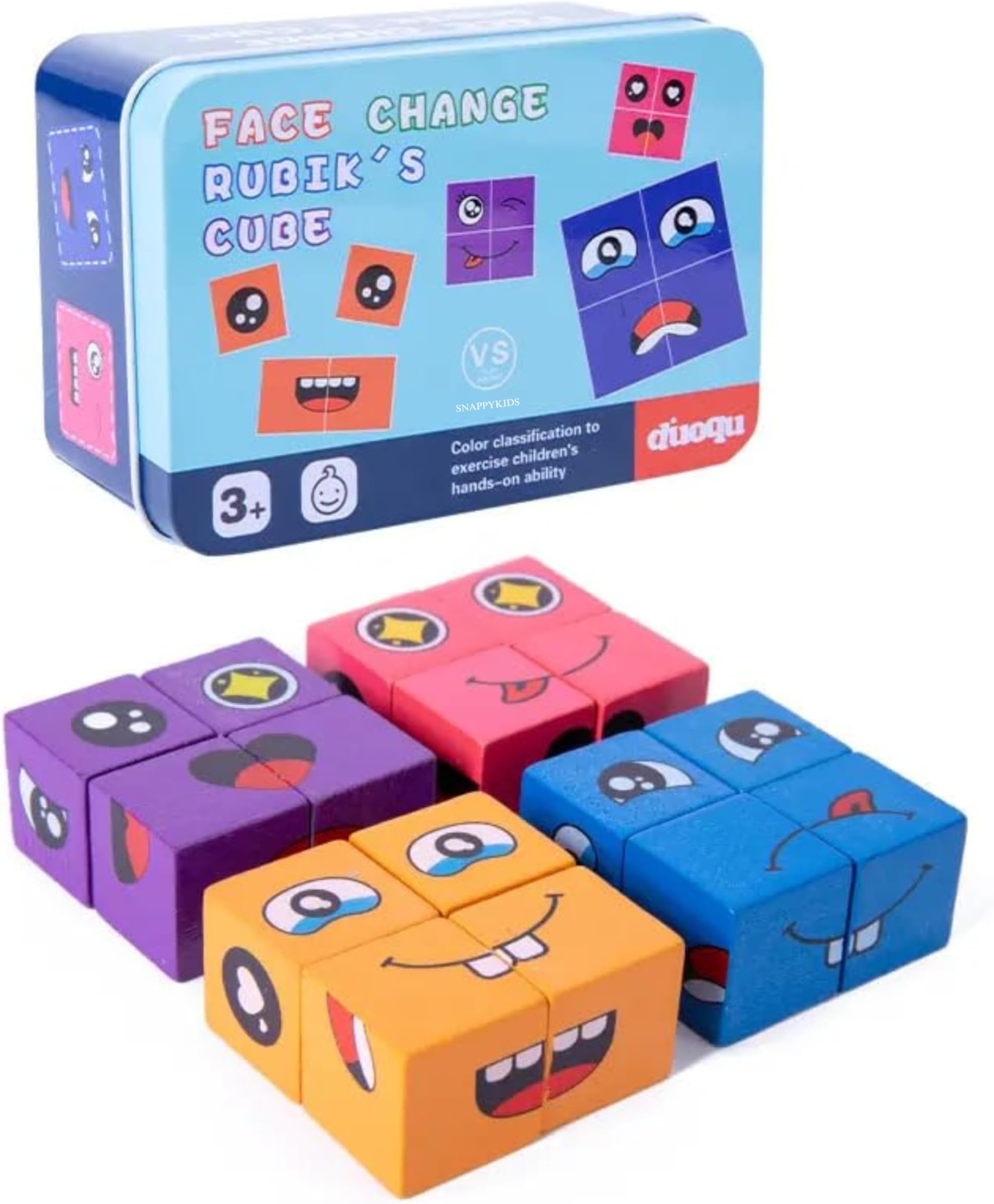 SNAPPYKIDS Wooden Face Cube Change Puzzle for Kids, Montessori Learning ...