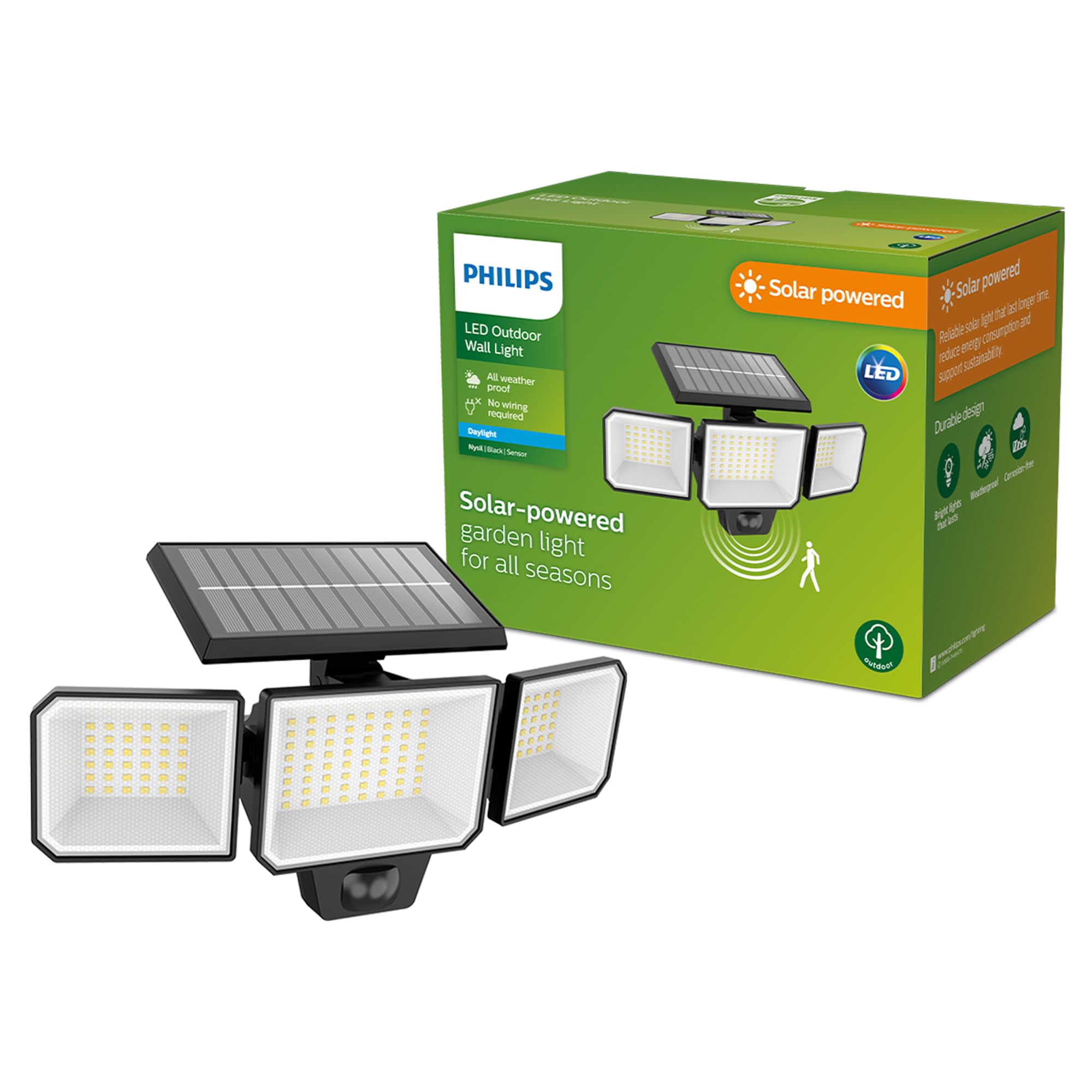 Philips Lighting Fyce Outdoor Solar Wall Light, 1.5W, 2700K, Black ...