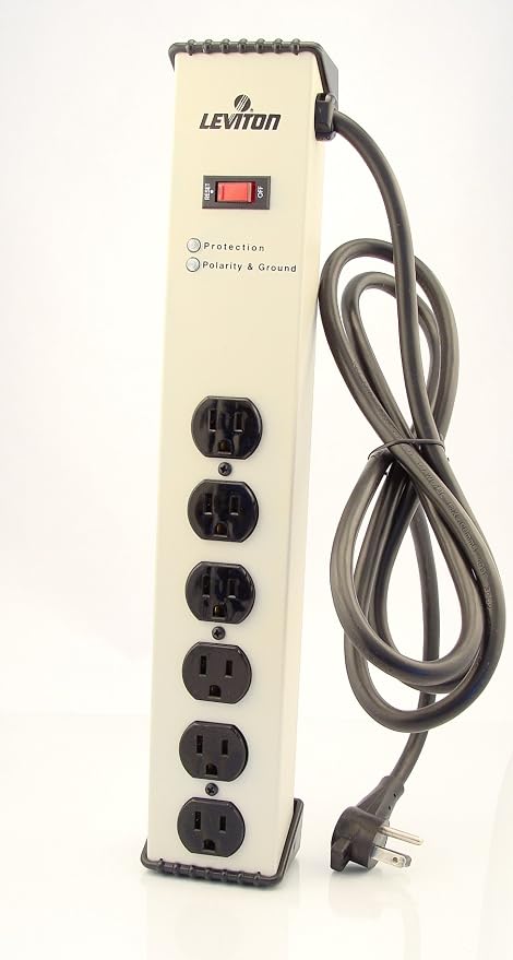 Leviton 5100-IPS 120 Volt, 15 Amp, Surge Protected, 6-Outlet Strip with ...