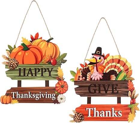 Amazon.com: 2 Pieces Give Thanks Wood Sign and Happy Thanksgiving Door ...