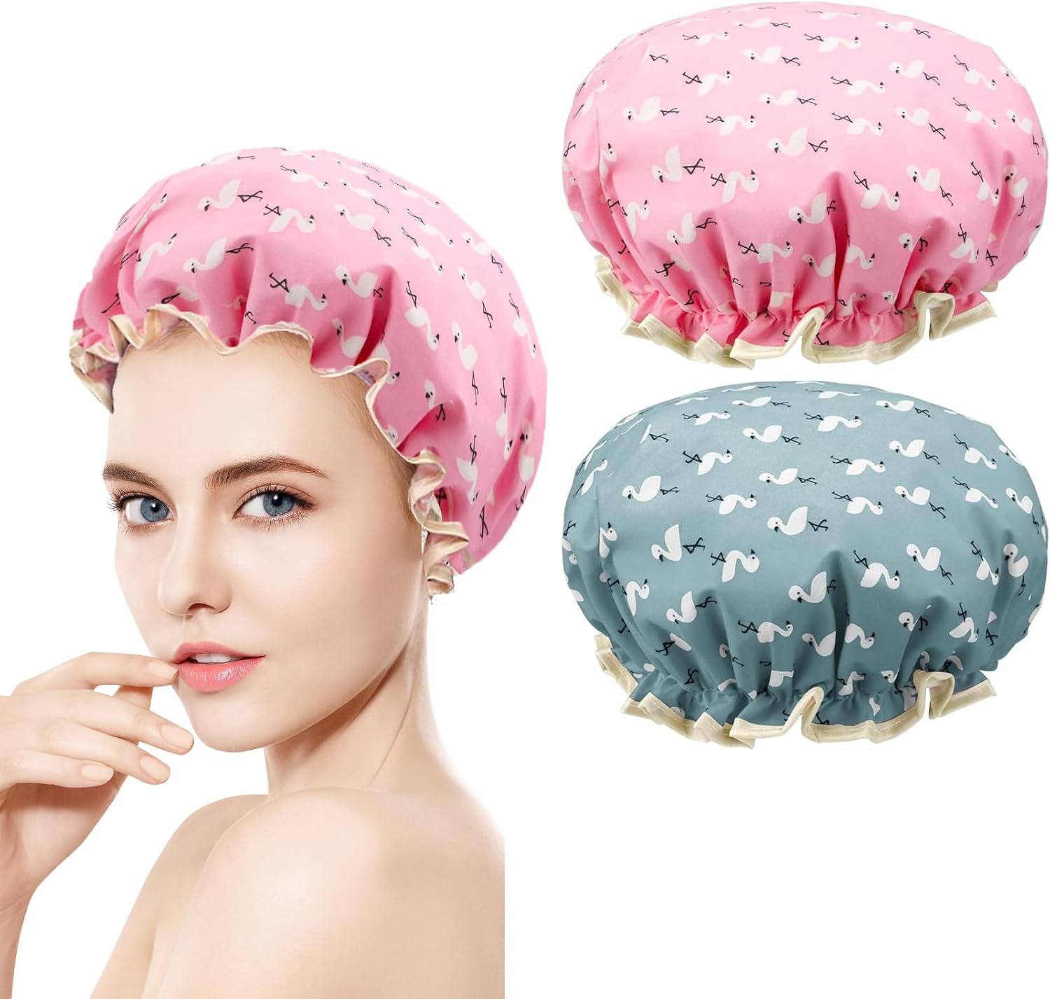 RENKE 2 Pcs shower caps for women uk,Elastic Band Double Layers ...