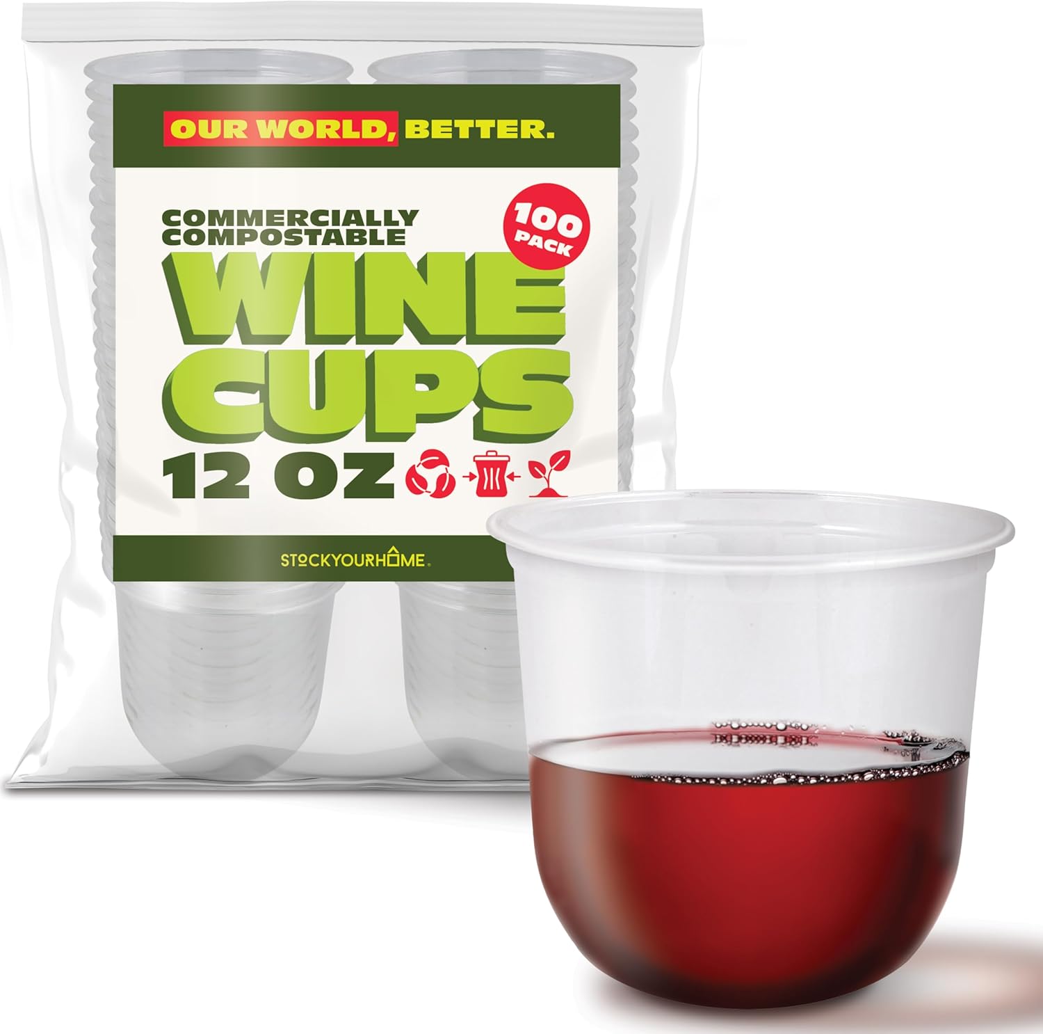 Amazon.com: 12 oz Clear Commercially Compostable Wine Cups (100 Pack ...