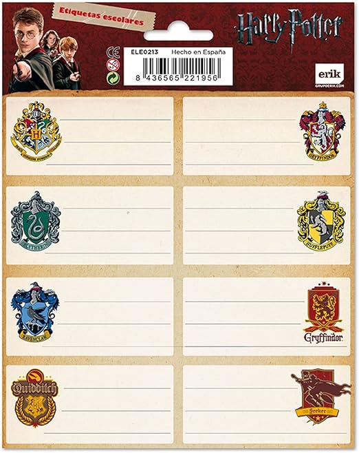 Grupo Erik - Pack de 16 Étiquettes Autocollantes Harry Potter Maisons ...