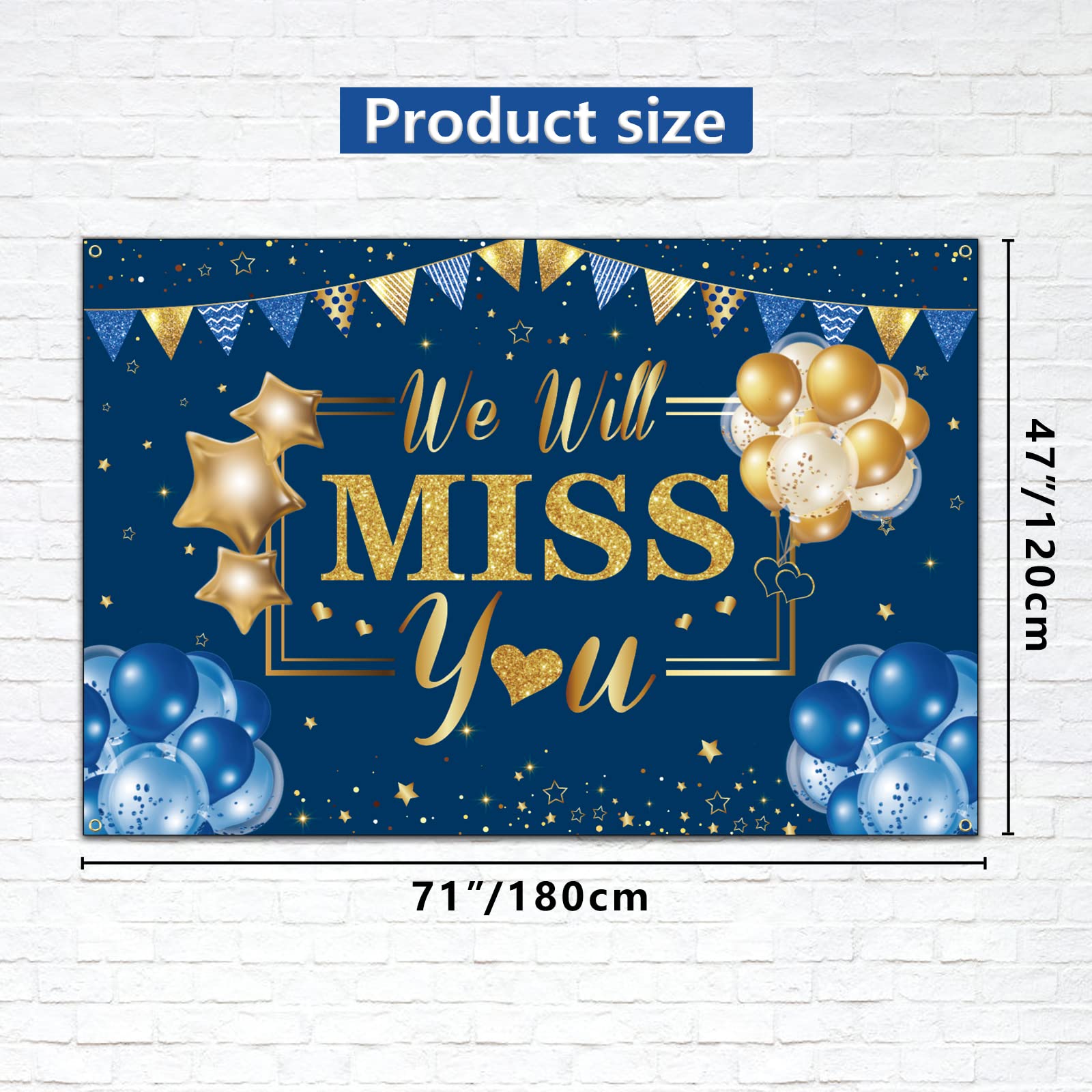 We Will Miss You Party Backdrop, Blue Gold Going Away Party Supplies ...