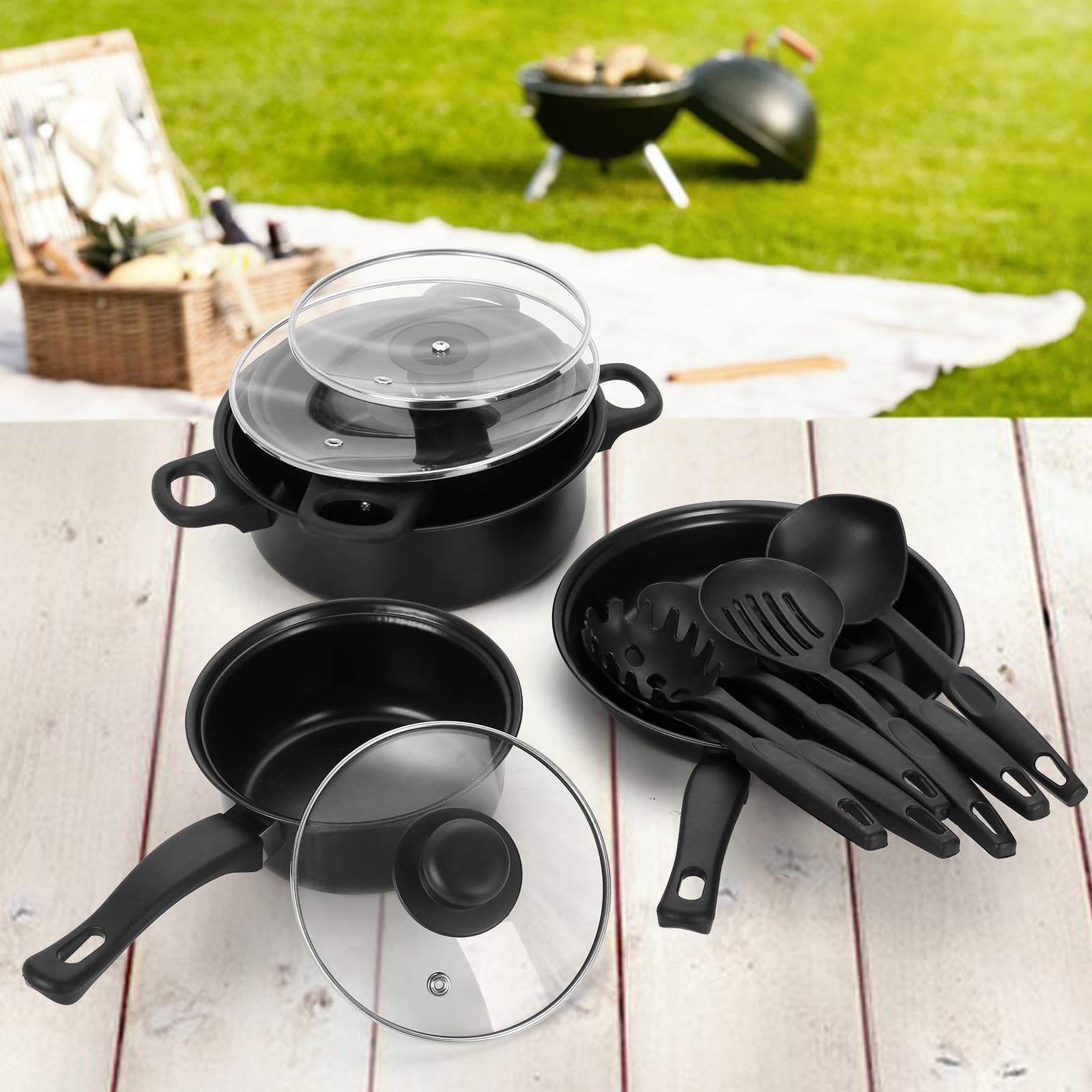 Snapklik.com : Non-Stick Cookware Set, Portable Lightweight Cast Iron ...