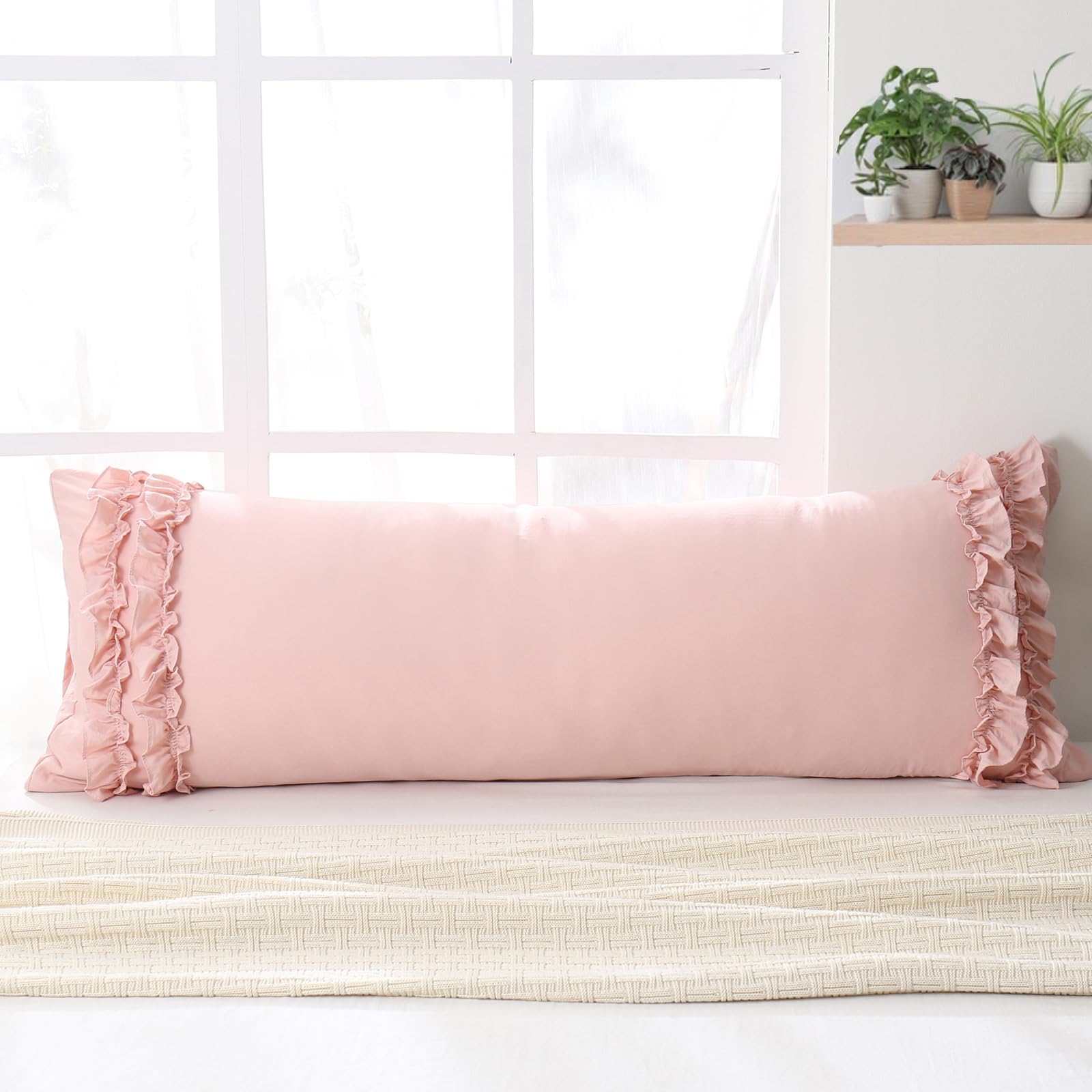 Amazon.com: Herside Pink Body Pillow Cover,Ruffle Pillow Shams,20x54 ...