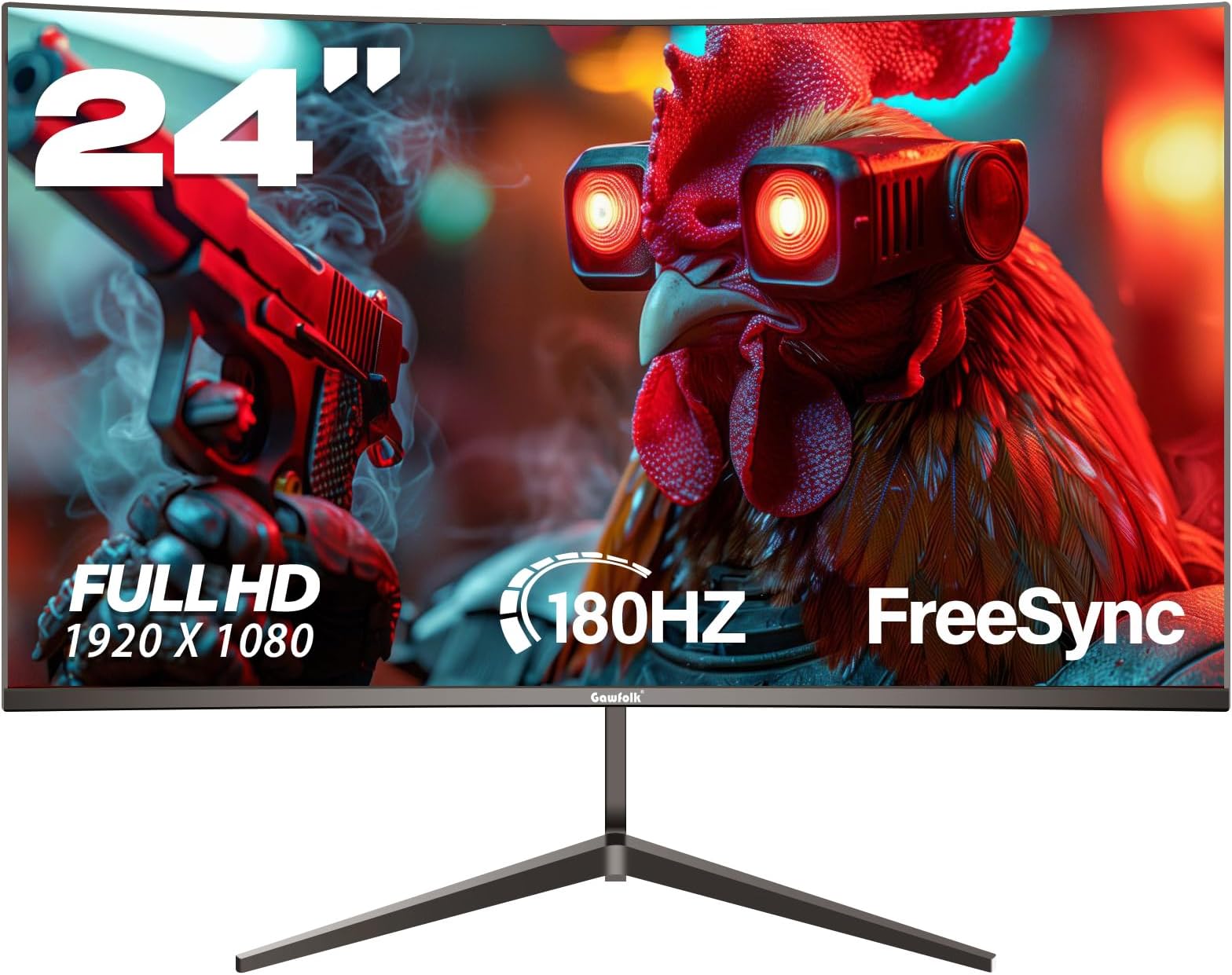 Gawfolk 24 inch Curved Computer Monitor 180Hz Gaming Monitor Full HD ...