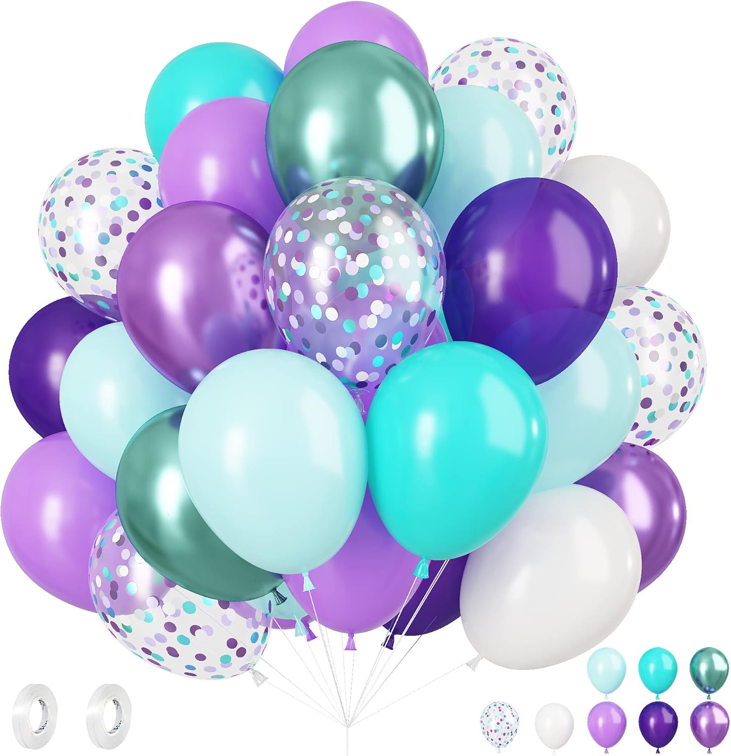 Amazon.com: Mermaid Party Balloons, 60PCS Metallic Purple Green Balloons, 12Inch Purple Blue ...