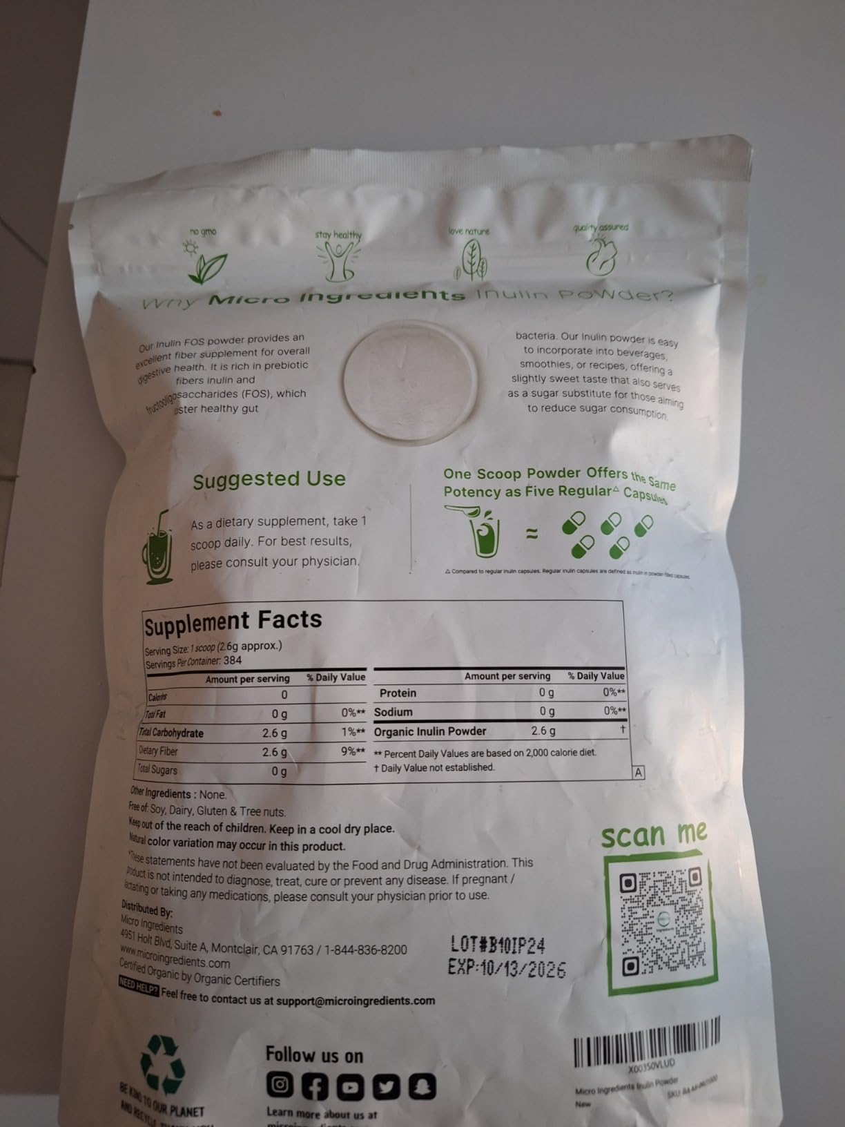 Organic Inulin FOS Powder (From Jerusalem Artichoke), 1KG (35 Ounce ...