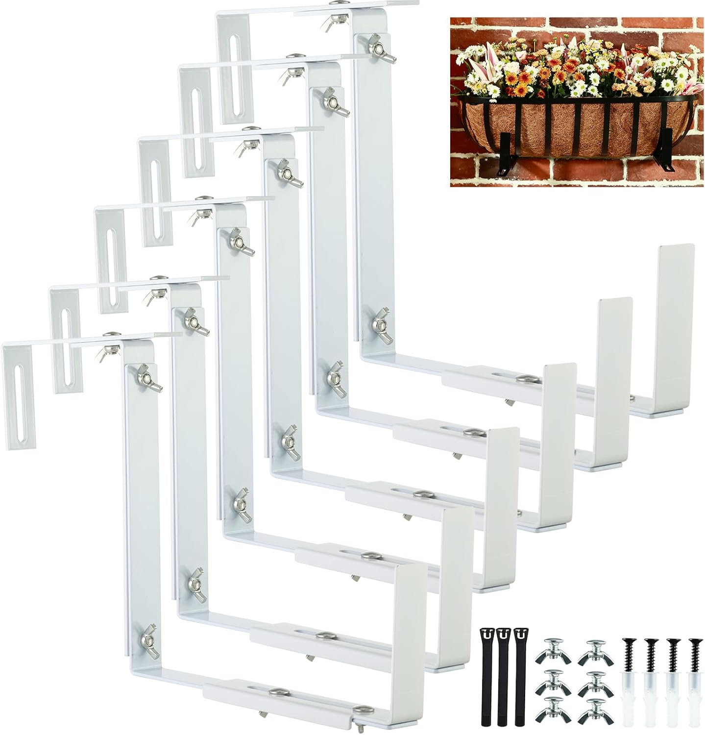 Amazon.com: 6 Packs Adjustable Planter Box Bracket Flower Box Holders ...