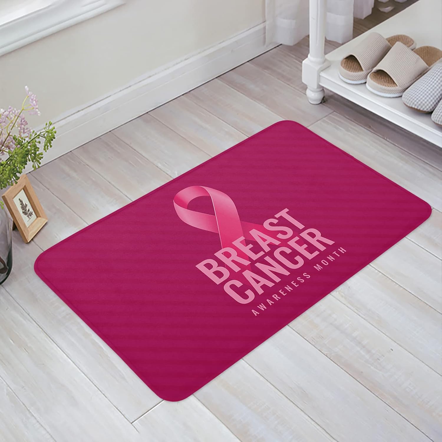 Amazon.com: Pink Ribbon Stripes Indoor Door Mat, Welcome Mat 1-Pack ...