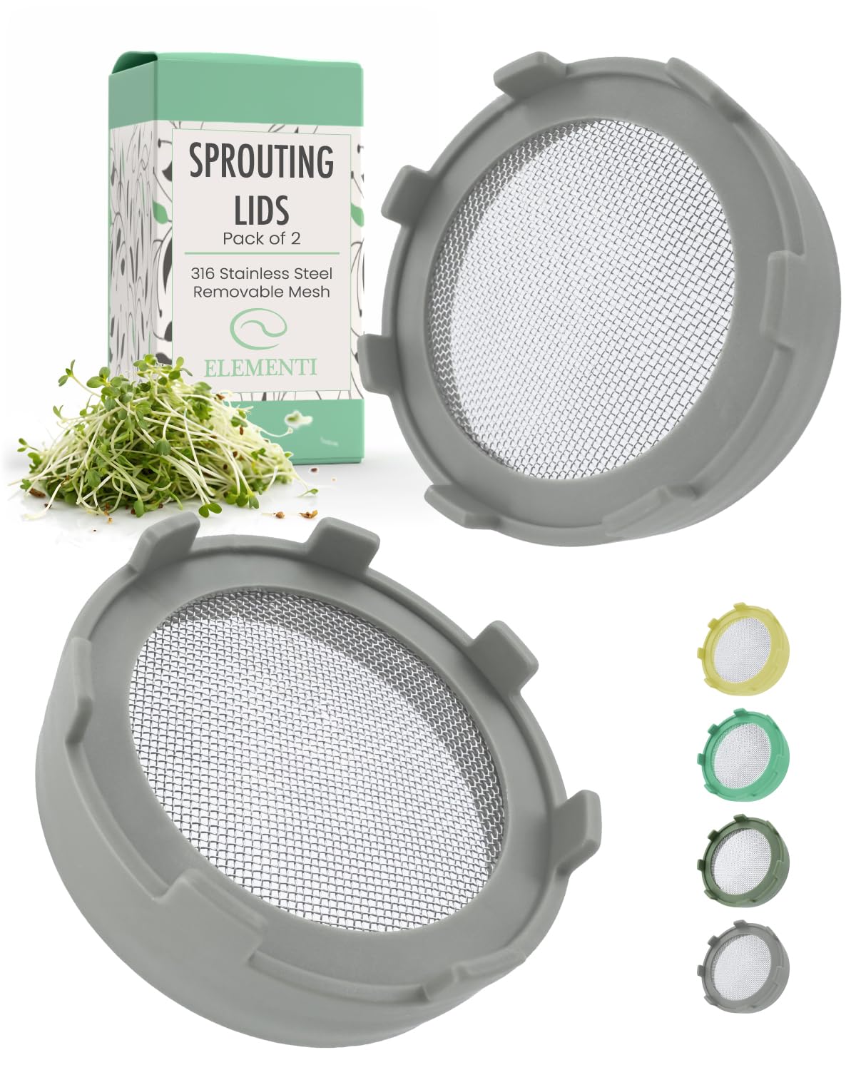 Amazon.com: Elementi Sprouting Lids for Mason Jars (Set of 2), Wide ...