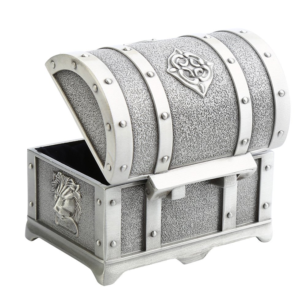 Amazon.com: Rectangle Metal Treasure Chest Antique Silver Trinket ...
