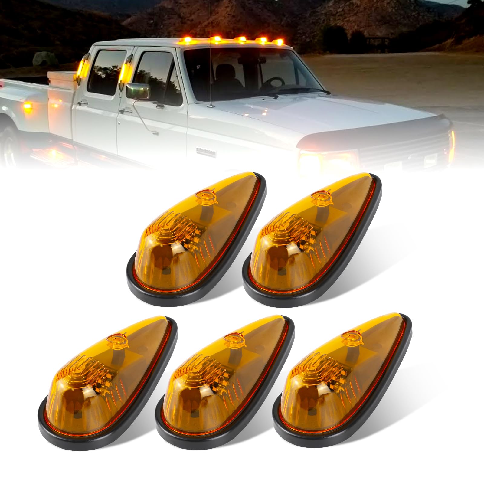 Amazon.com: MIRUNNY Amber Teardrop Cab Marker Lights Kit, Top Clearance ...