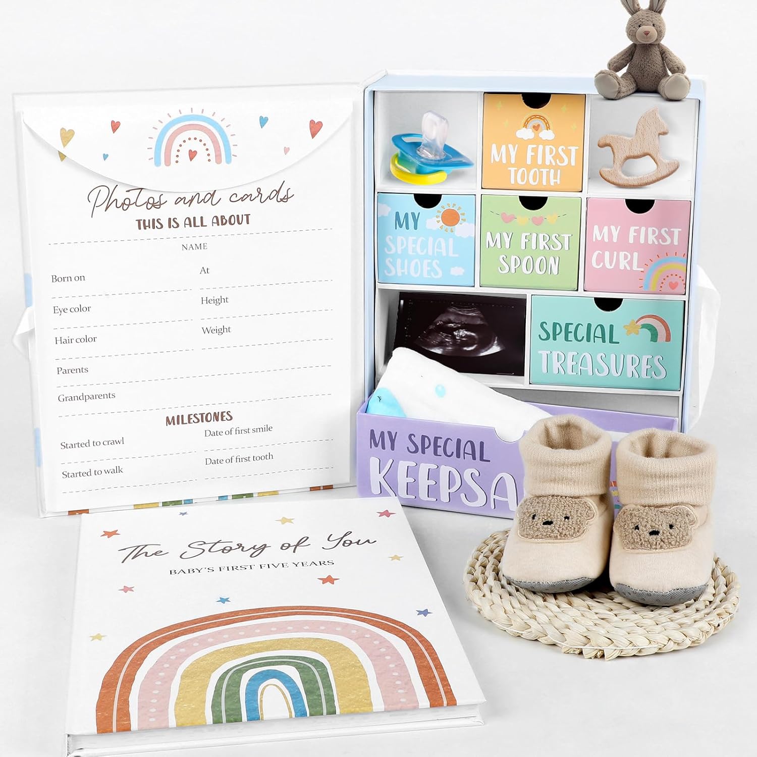 Amazon.com: Baby Keepsake Box Baby Memory Book Boho Rainbow Memory ...