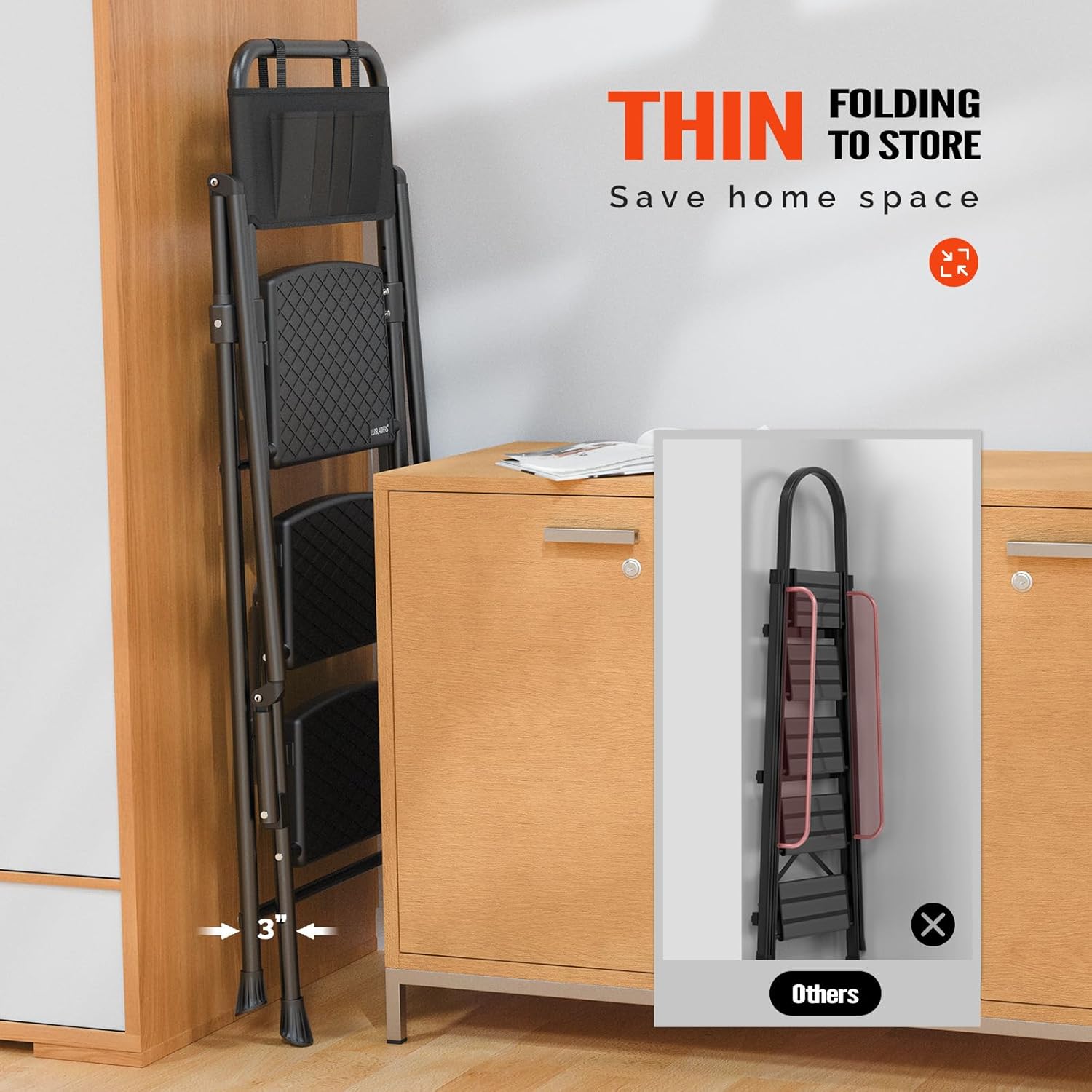 LUISLADDERS 3 Step Ladder with Handrails, Folding Step Stool with ...