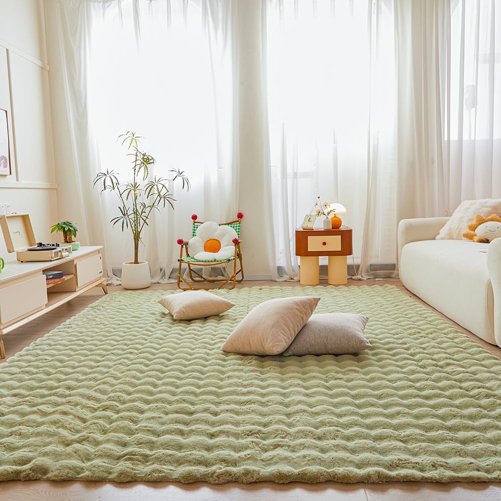 Light Green Rabbit Plush Area Rug for Bedroom Living Room Sofa,6'X9 ...