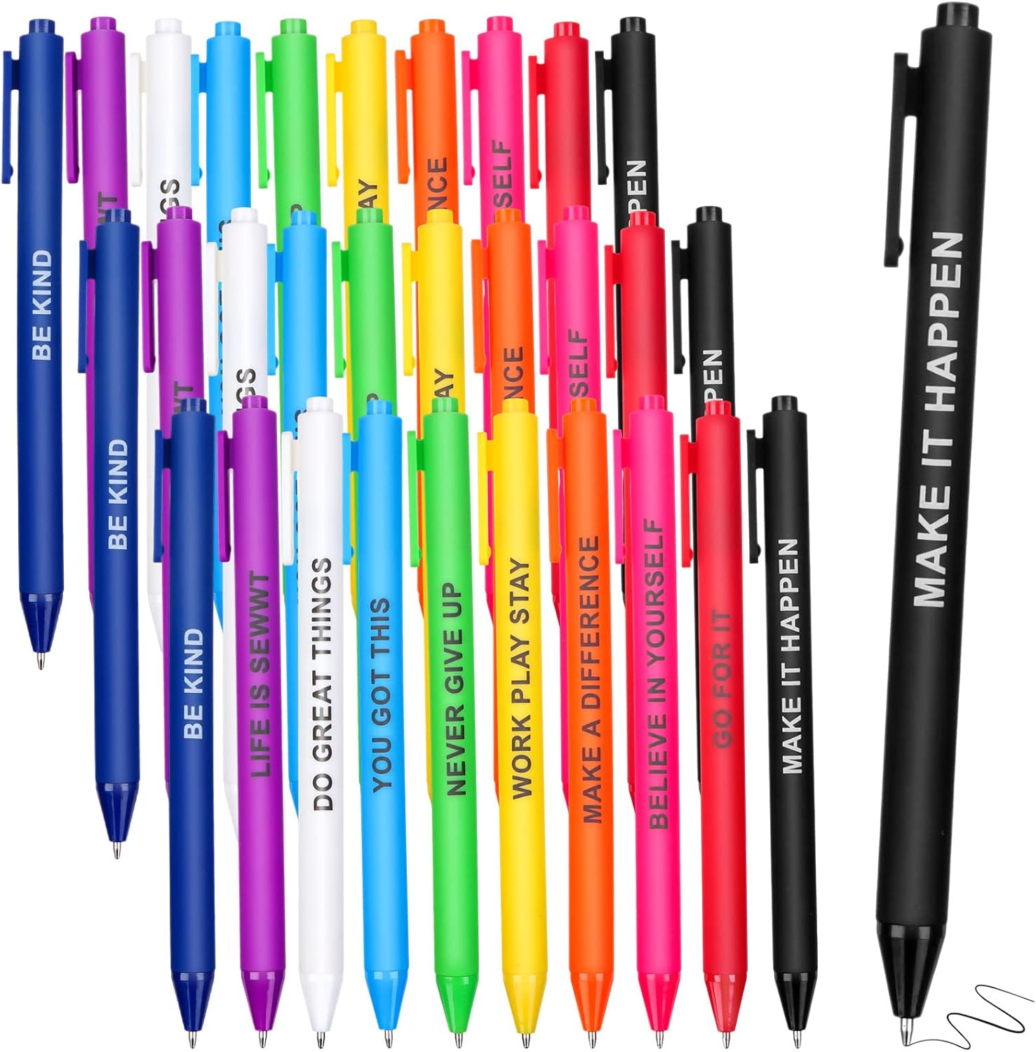 30 Pack Colorful Ballpoint Pens with Inspirational Quotes Funny ...