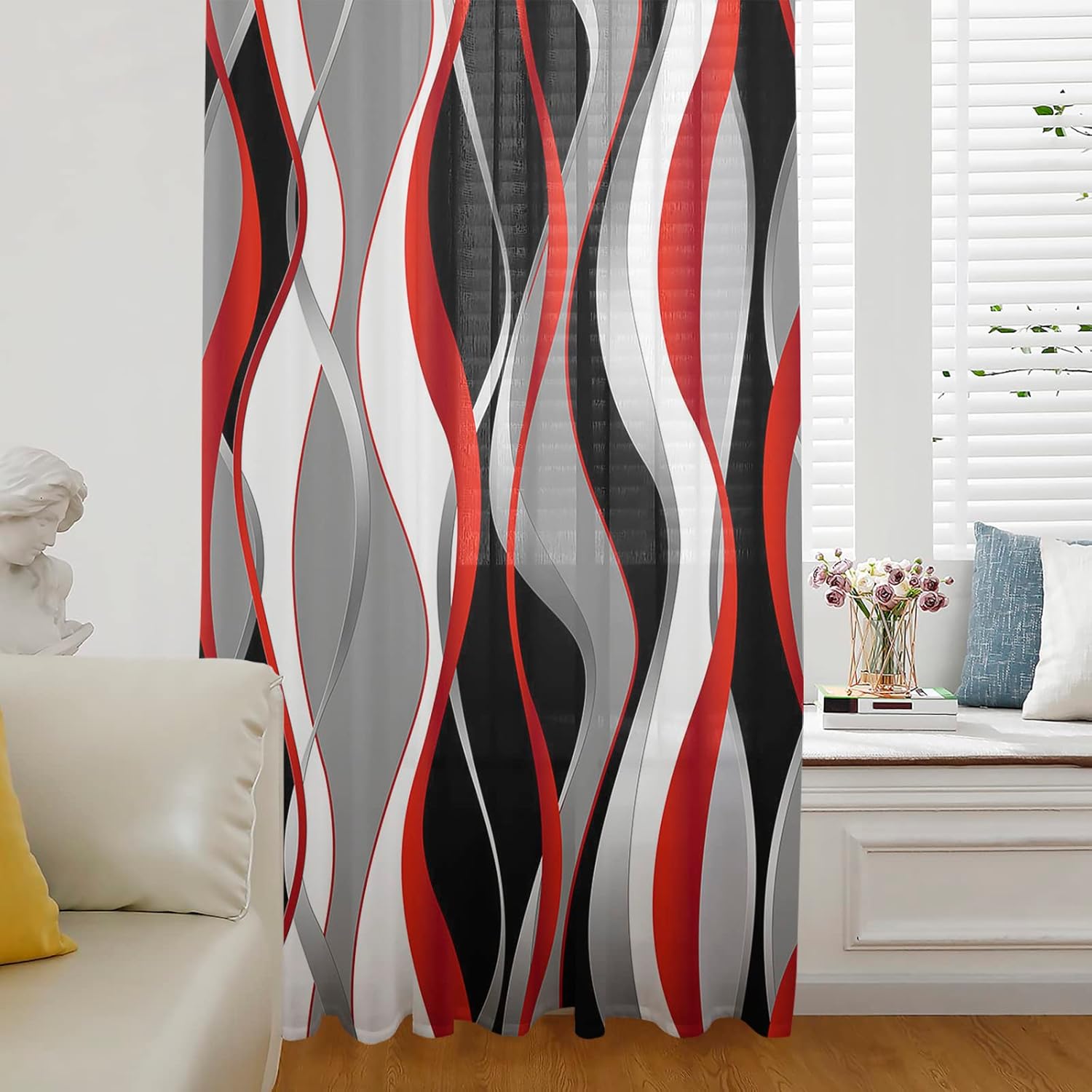 Amazon.com: Ldtrchee Geometric Red Sheer Curtains 63 Inches Length ...