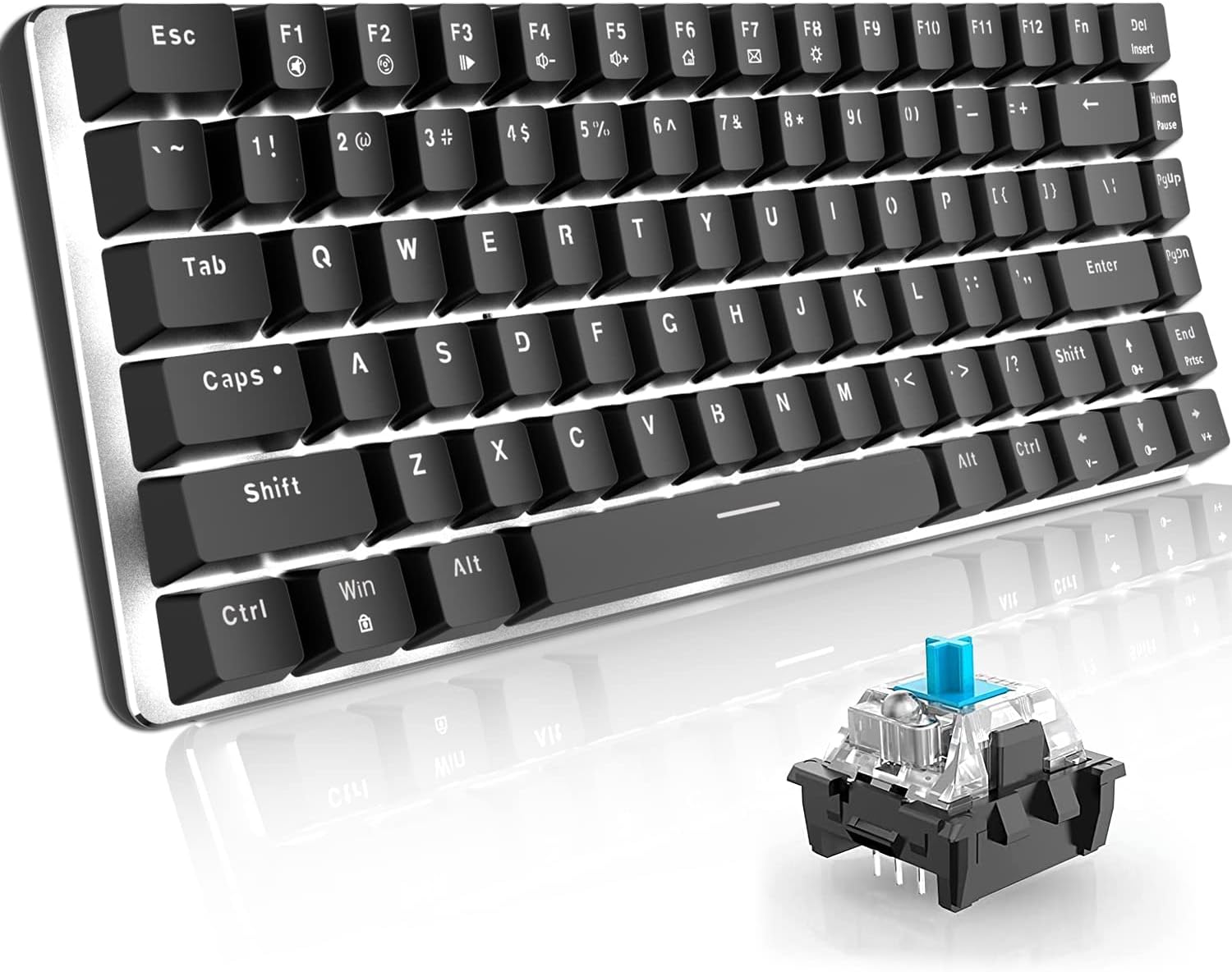 60% Mechanical Gaming Keyboard Hot Swappable Compact 82 Keys Wired Type ...