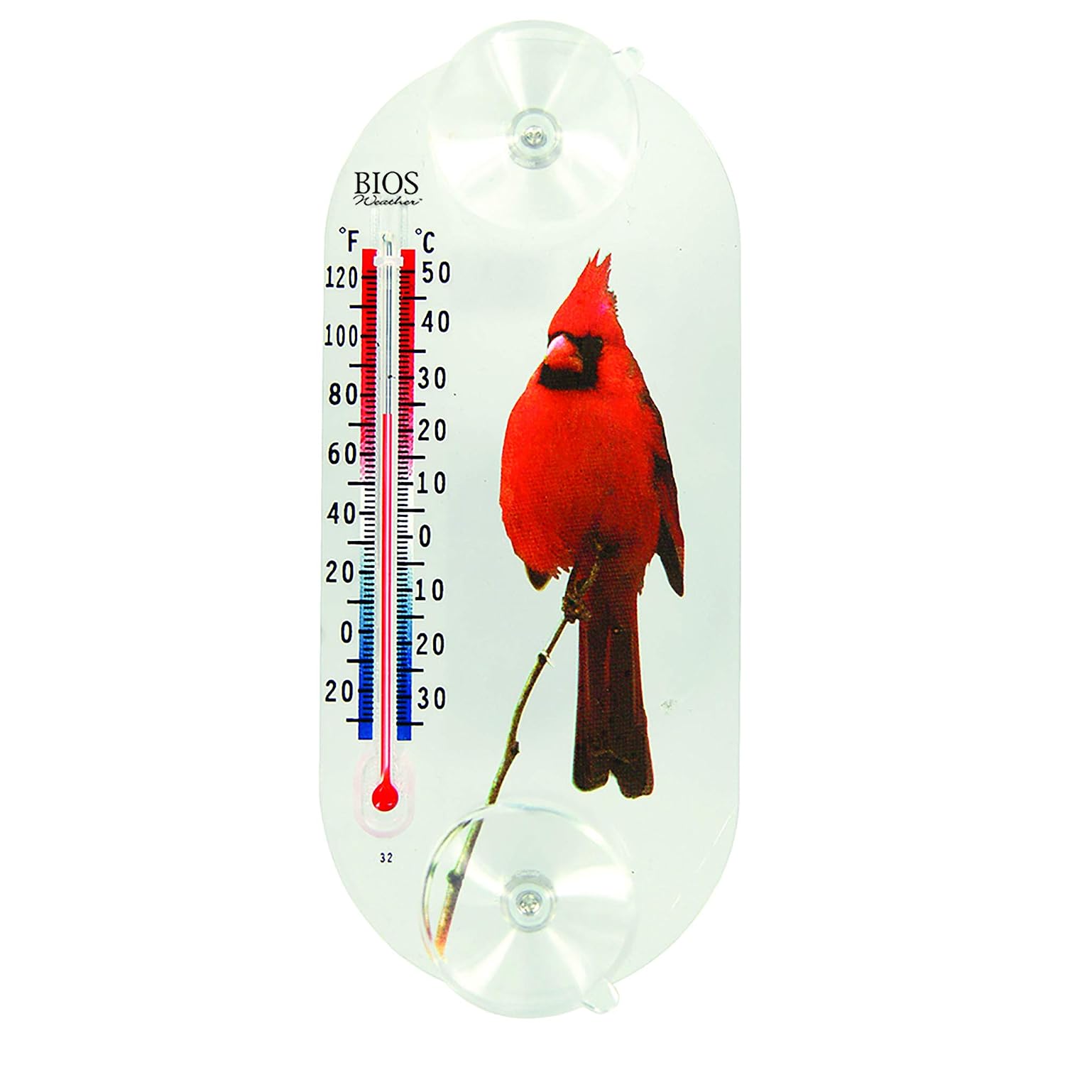 BIOS Weather Indoor/Outdoor Suction Cup, Cardinal, Window Thermometer ...