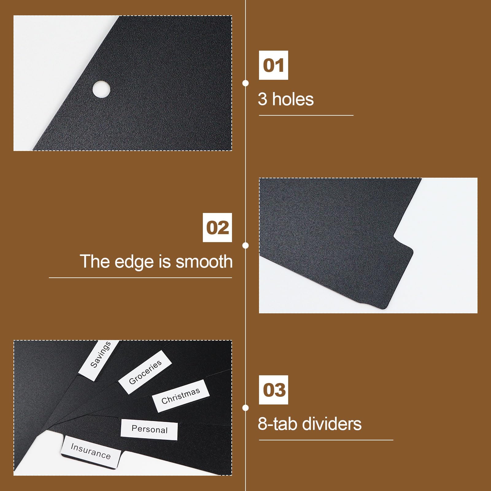Snapklik.com : Koqye Plastic Dividers For 3 Ring Binders, 8-Tab Black 3 ...