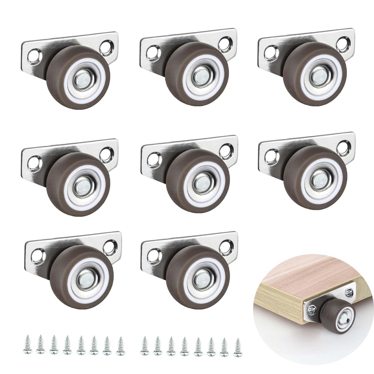 1.25 inch Side Mount Rubber Casters Wheels Set of 8 Load Capacity Up to ...