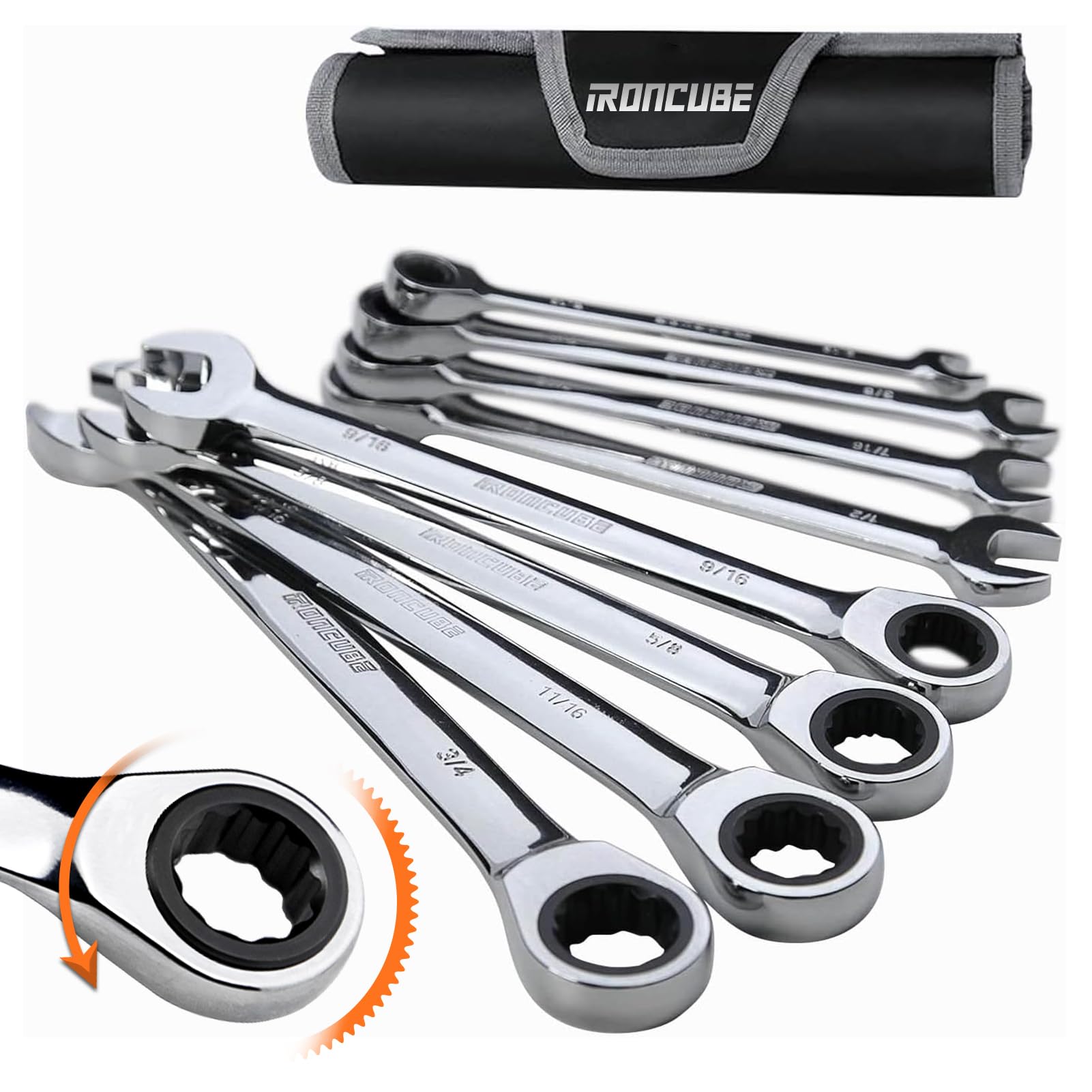 Snapklik.com : Ironcube Ratcheting Wrench Set, 8-piece, SAE Wrench Set ...