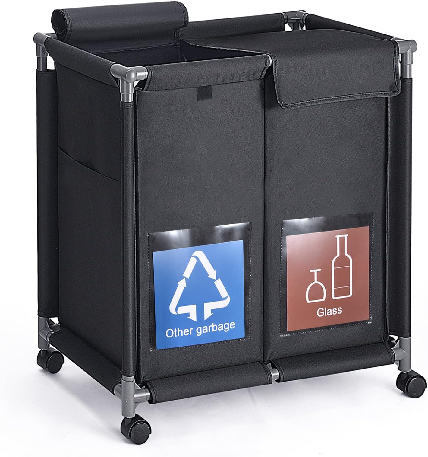 110L Recycle Bins with Lid,2 Cover Top Compartments with Wheels,2 Front ...