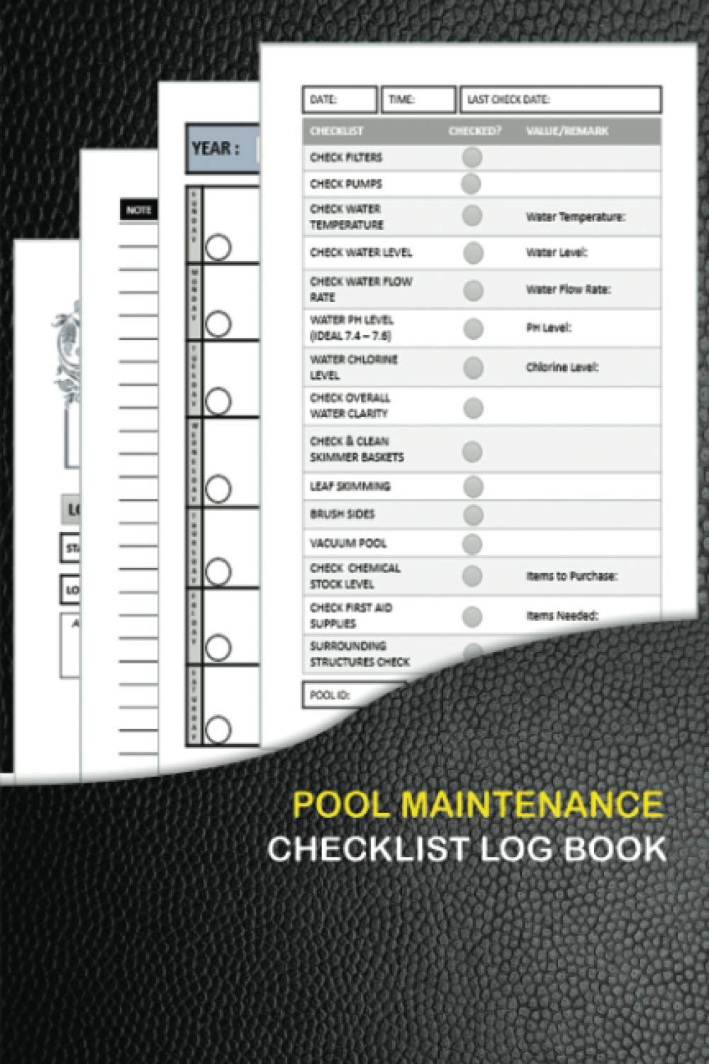 Pool Maintenance Checklist Log Book: Spa, Hot Tub & Pool Water ...