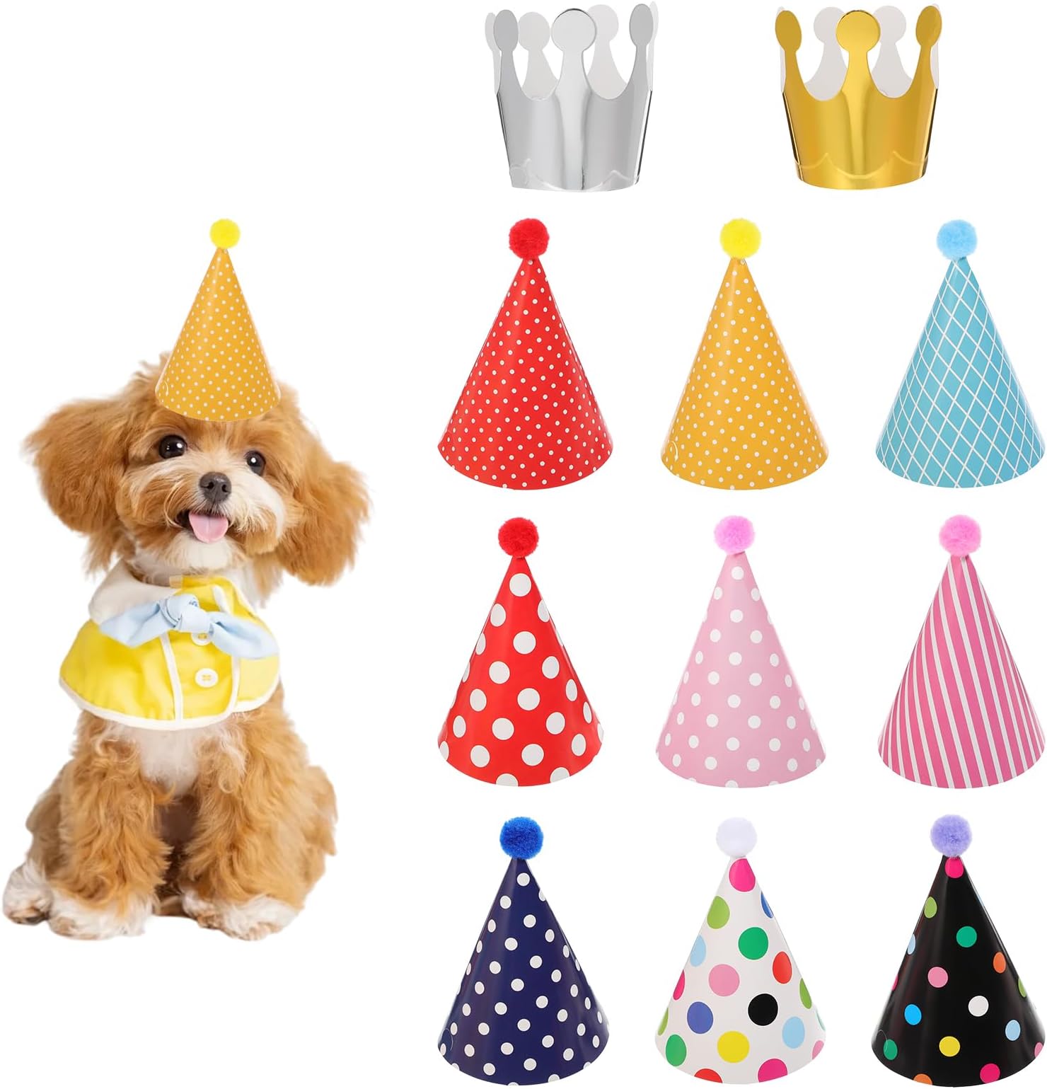 Amazon.com : 11 Pcs Pet Hat Set, Dog Birthday Party Colorful Conoid ...