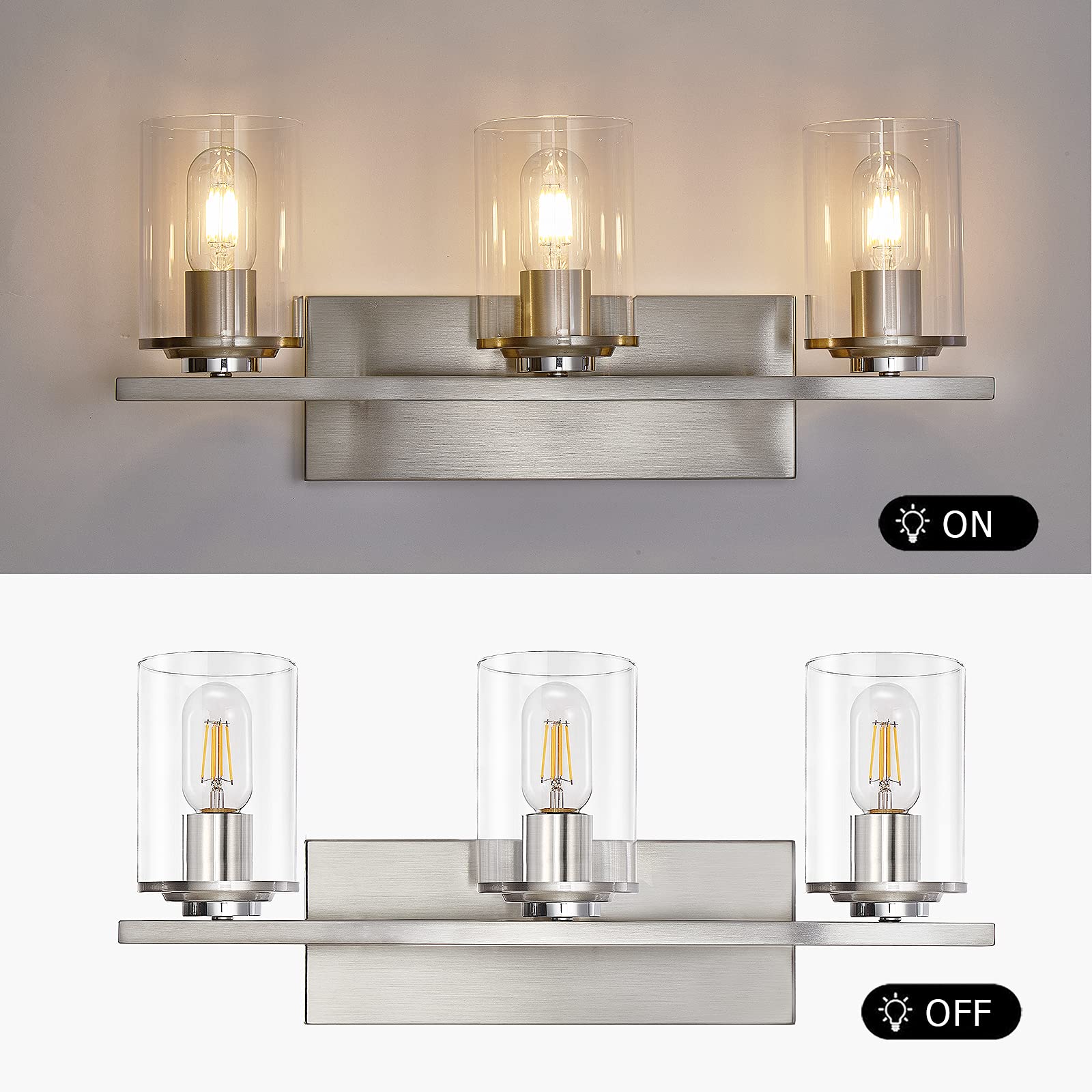 Brushed Nickel Bathroom Vanity Light, 3-Light Metal Wall Sconce ...