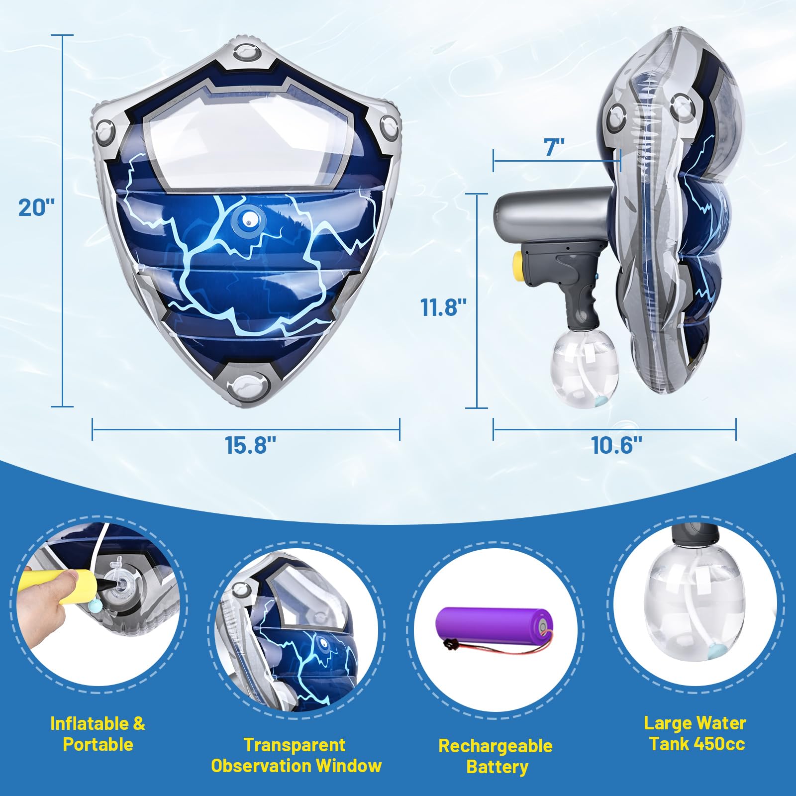 Inflatable Shield Electric Water Gun for Kids - Portable Automatic ...