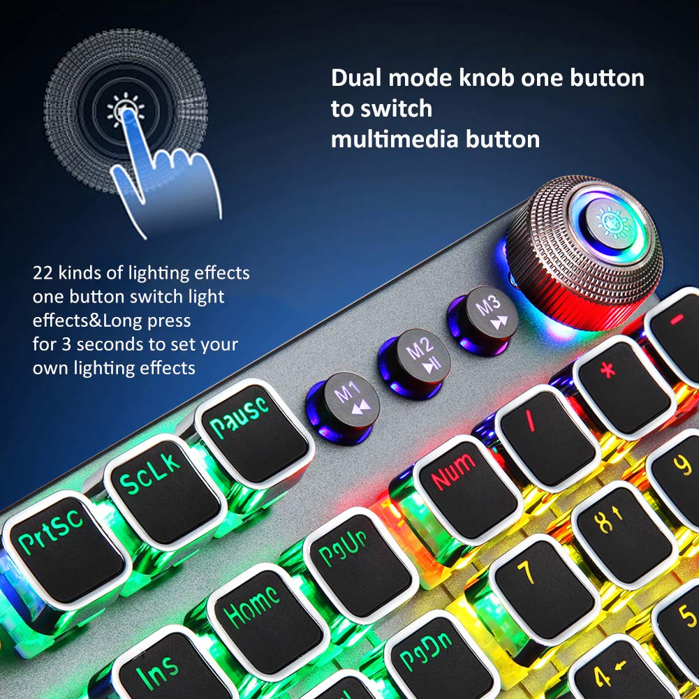 AULA F2088 Typewriter Style Mechanical Gaming Keyboard Blue Switch ...