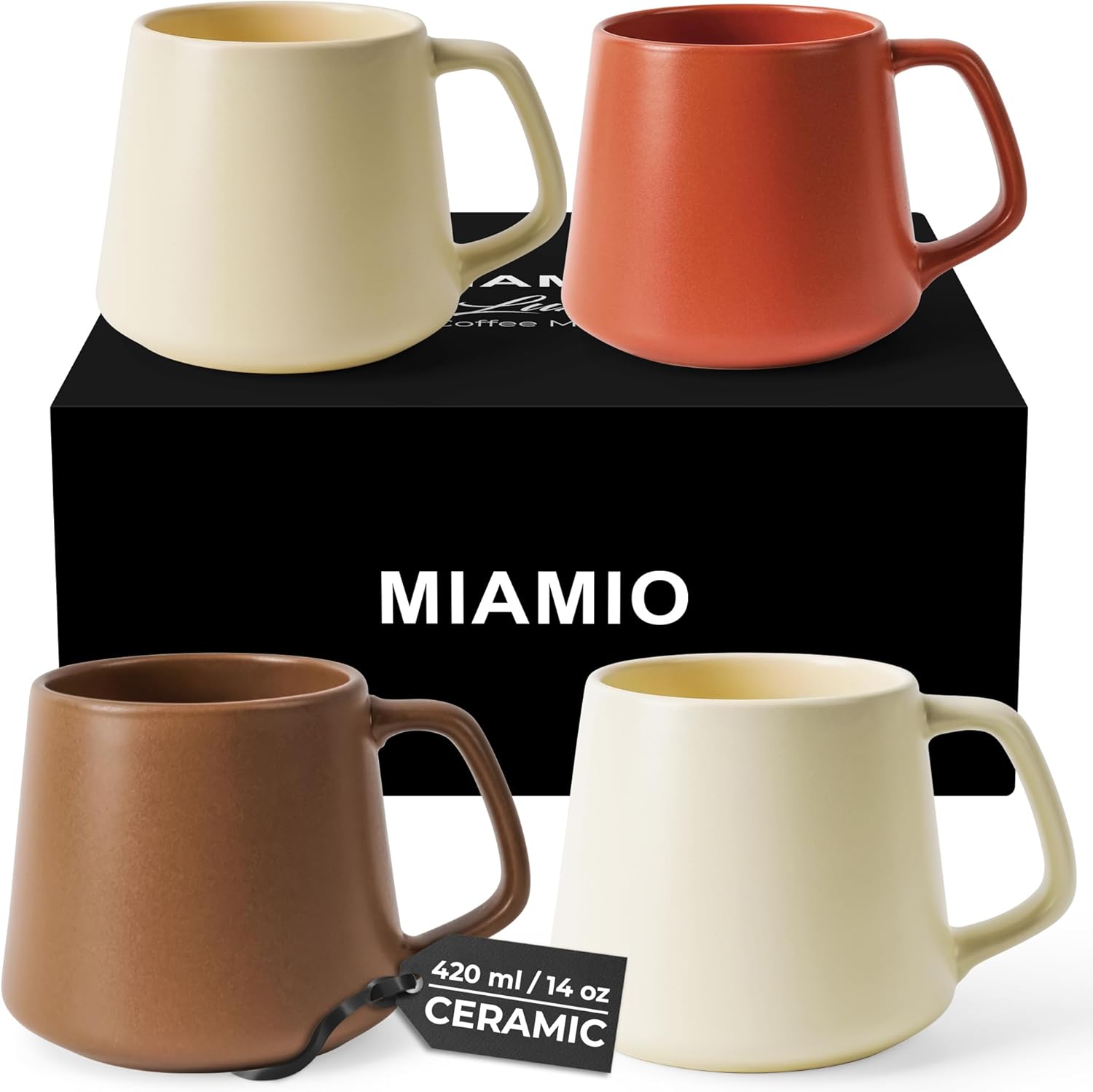 MIAMIO - Coffee Mugs Set of 4 / Large Ceramic Coffee Cups (420 ml ...