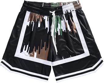 BOOMLEMON Mens Graphic Print Mesh Shorts Casual Streetwear Shorts ...