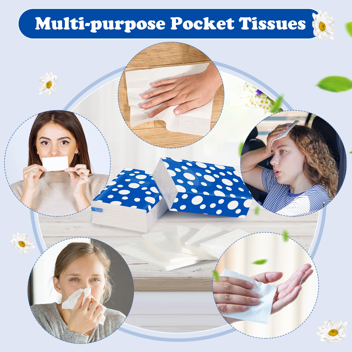Pocket Tissues 60 Pack Travel Tissue Pockets - 3-Ply Embossed Mini ...