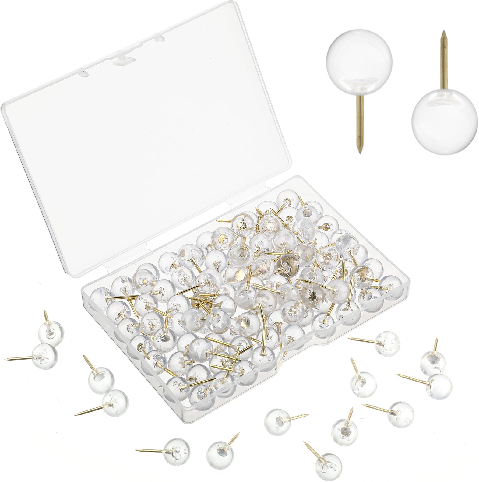 Amazon.com: Clear Round Push Pins, Ymapinc 100pcs Gold Ball Push Pins ...