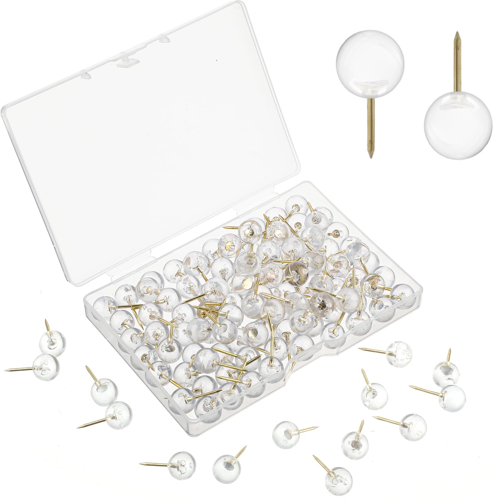 Amazon.com: Clear Round Push Pins, Ymapinc 100pcs Gold Ball Push Pins ...