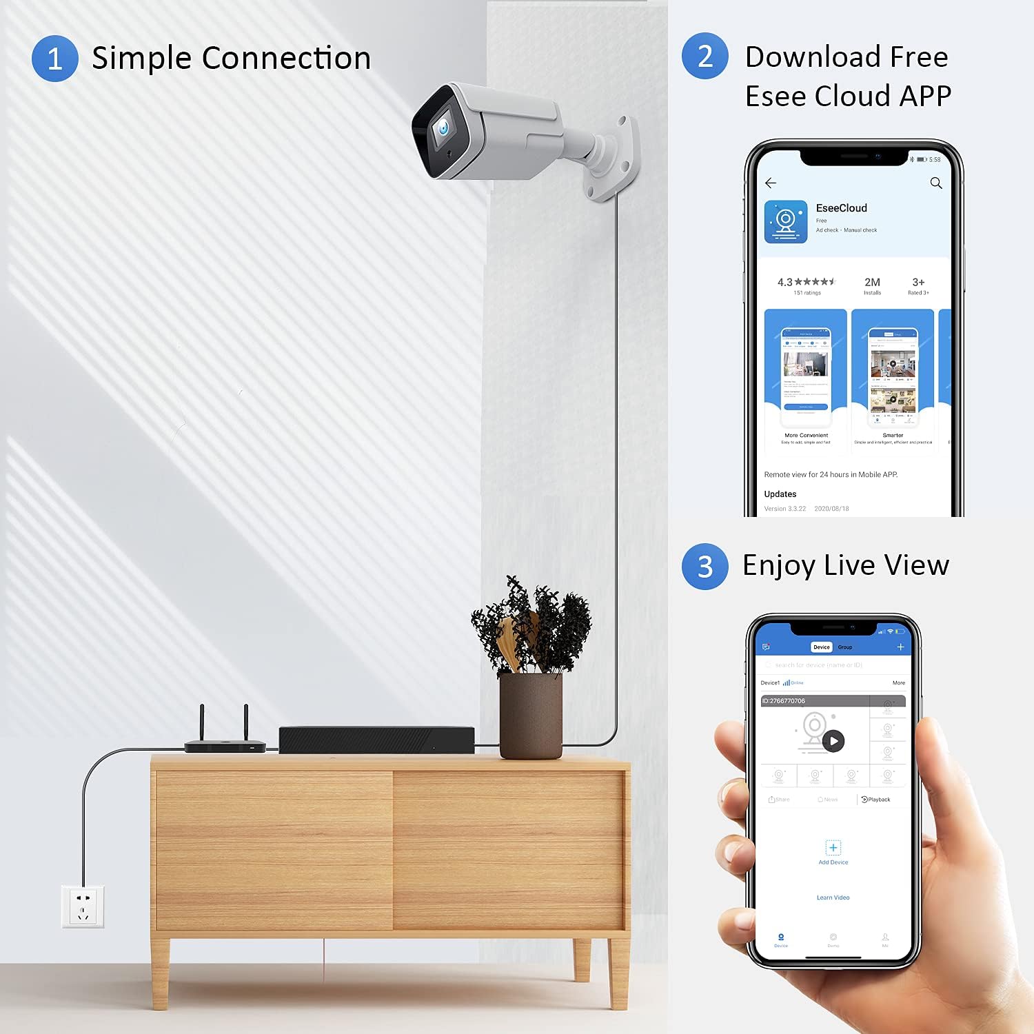 4K Security Camera System, 4pcs 8MP Wired PoE IP Cameras, H.265+ 8CH ...