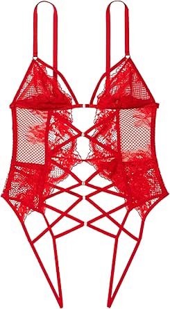 Amazon.com: Victoria's Secret Fishnet Floral Triangle Crotchless Teddy ...
